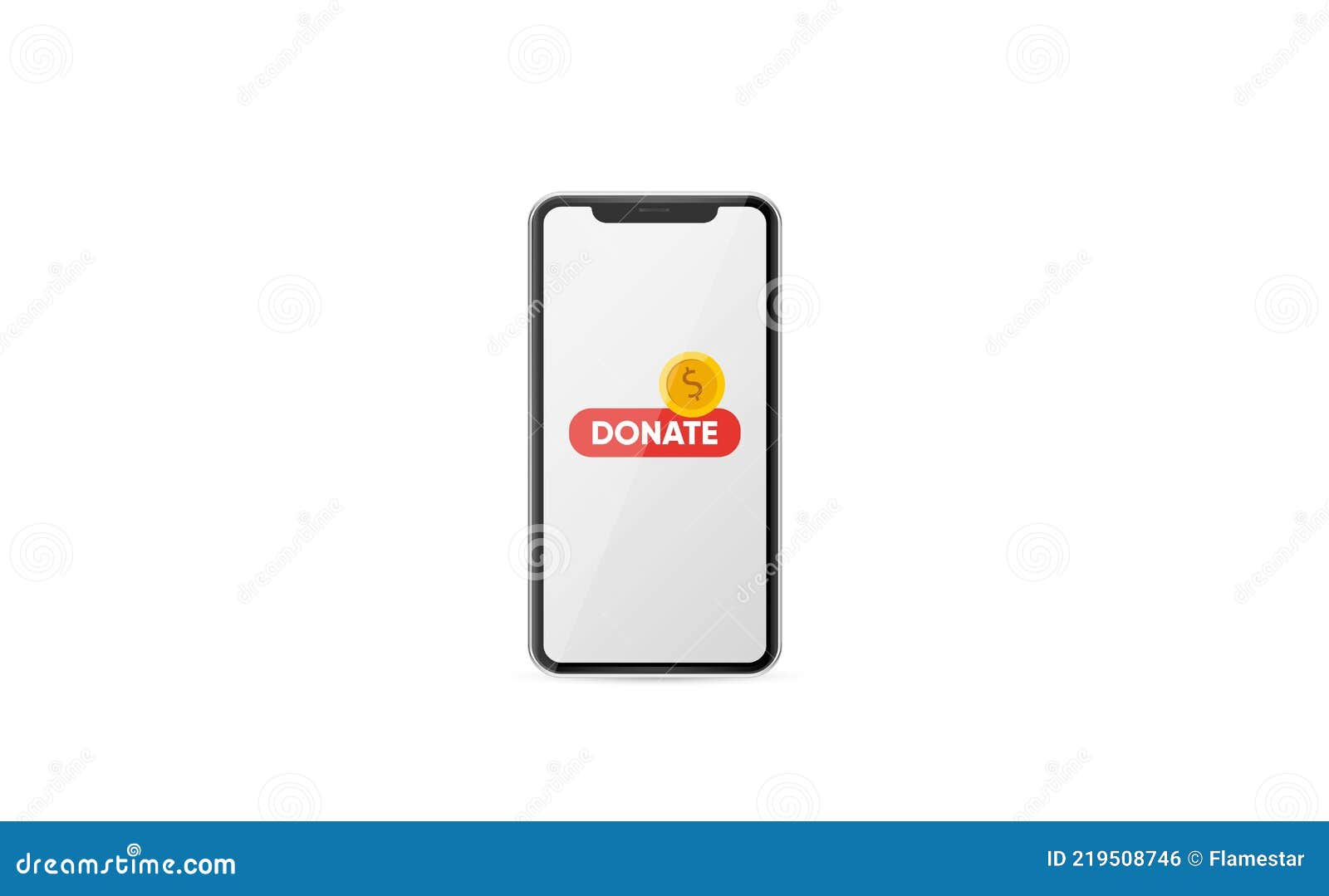 Donate Online Concept. Smartphone with Gold Coin and Button on ...