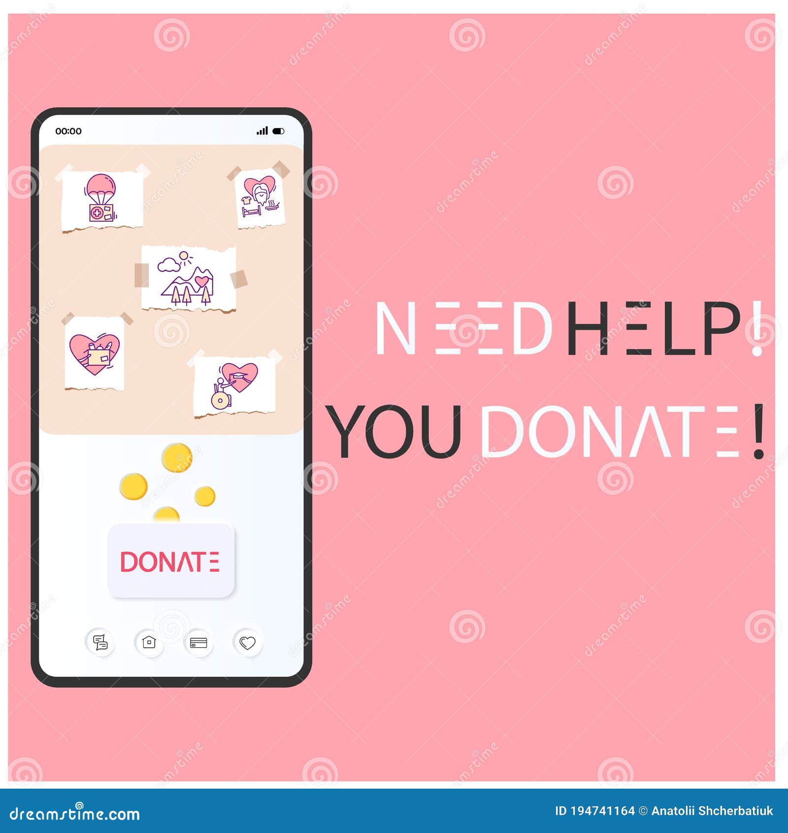 Donate Online in Smartphone App. Make Donation.Mobile UI Design Vector ...