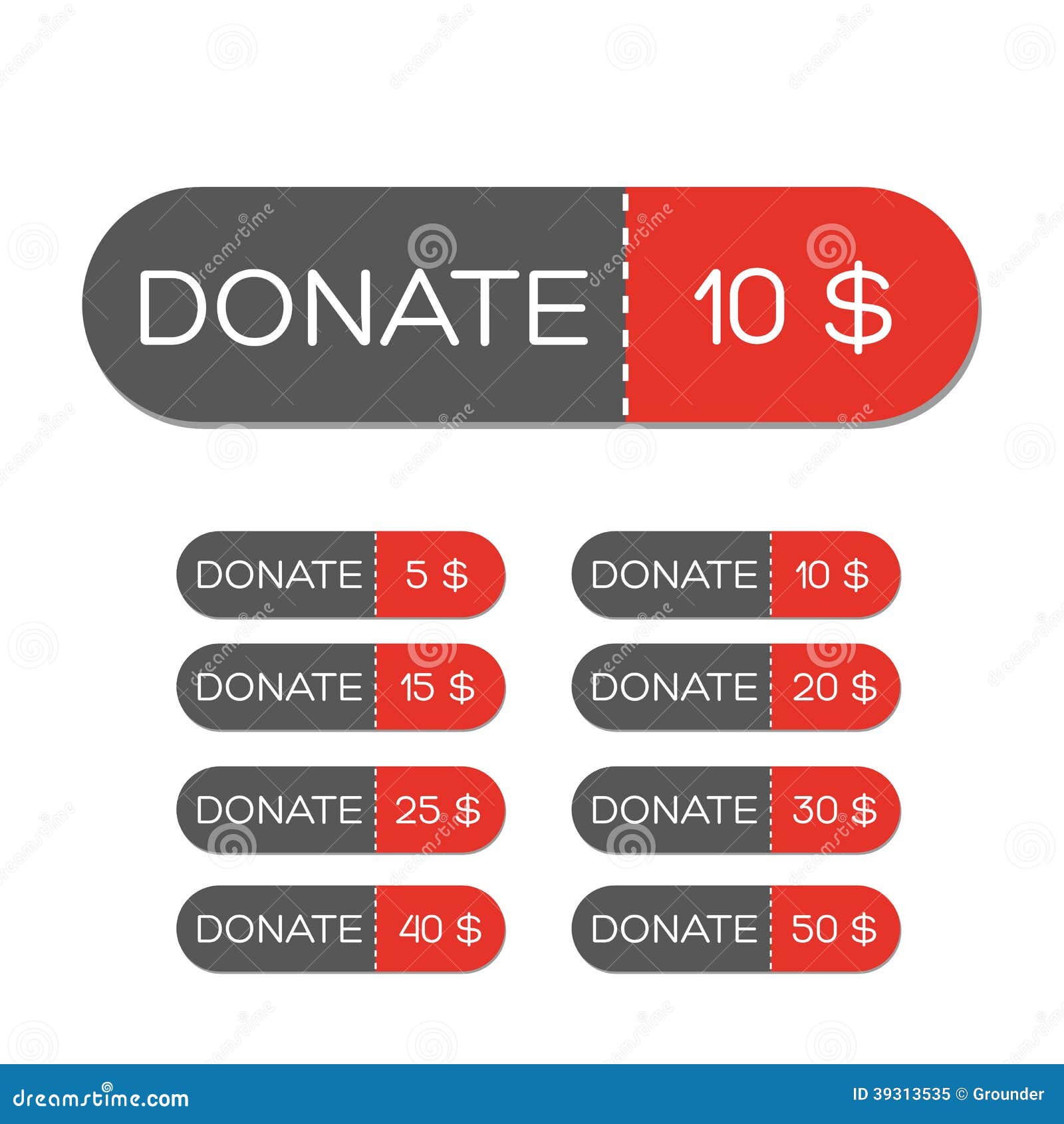 Donate red button set stock vector. Illustration of benefaction - 39313535