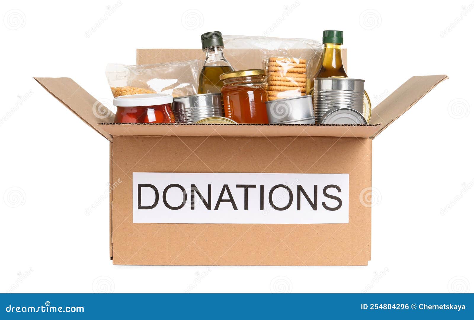 Donation Box with Food Isolated on White Stock Photo - Image of service ...