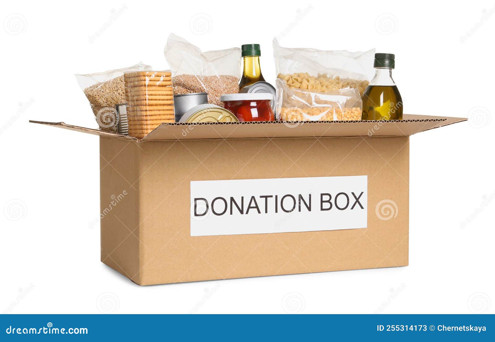 Donation Box with Food Isolated on White Stock Image - Image of ...