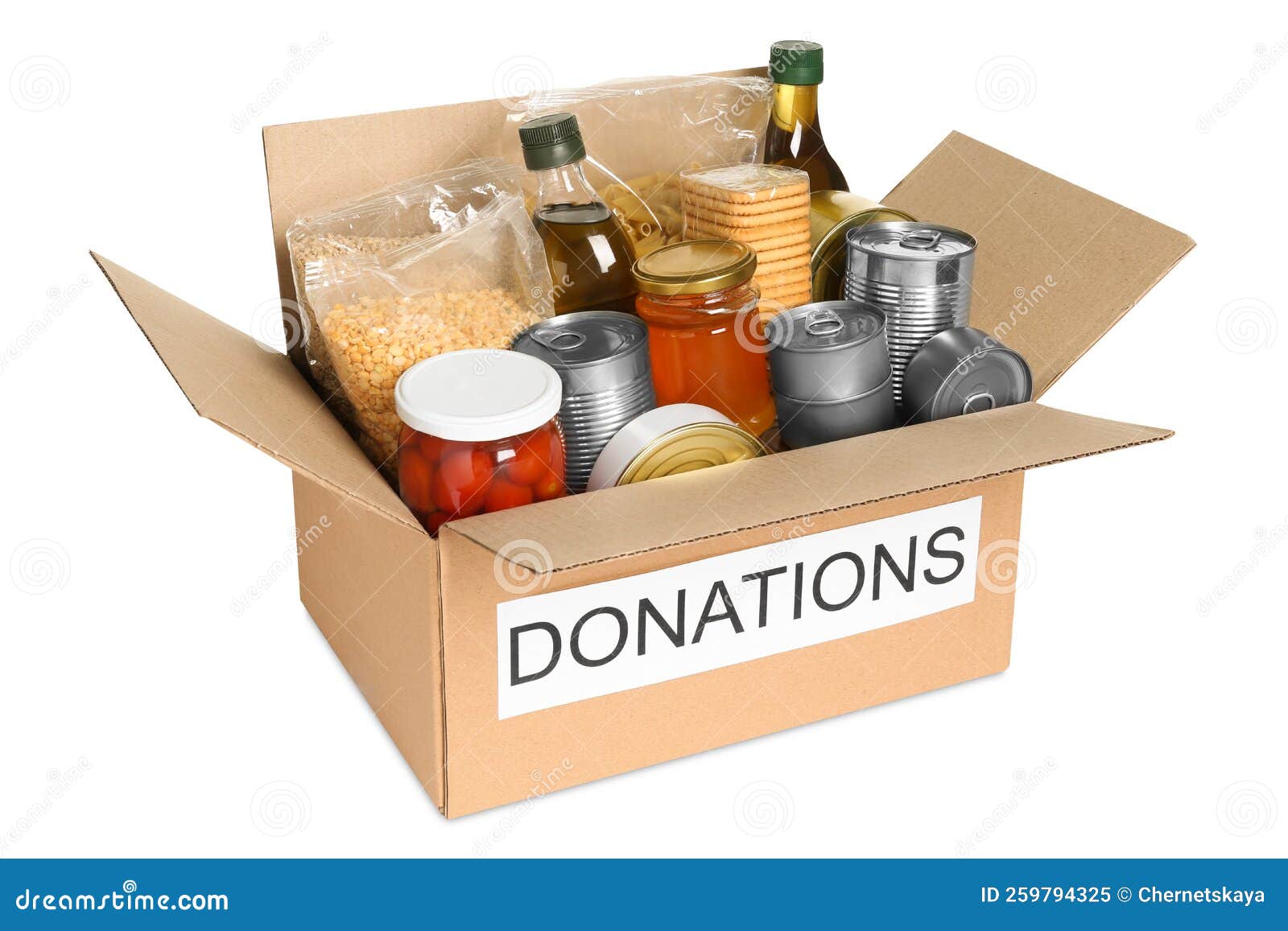 Donation Box with Food Isolated on White Stock Image - Image of bottle ...