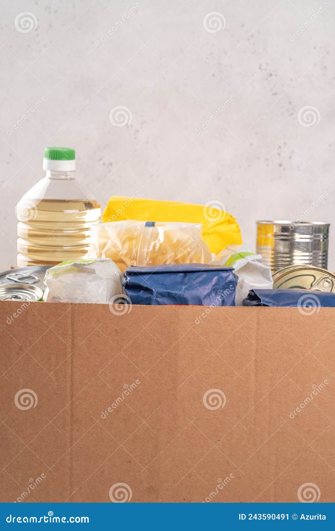 Donation Box with Food. Humanitarian Aid. Stock Image - Image of goods ...