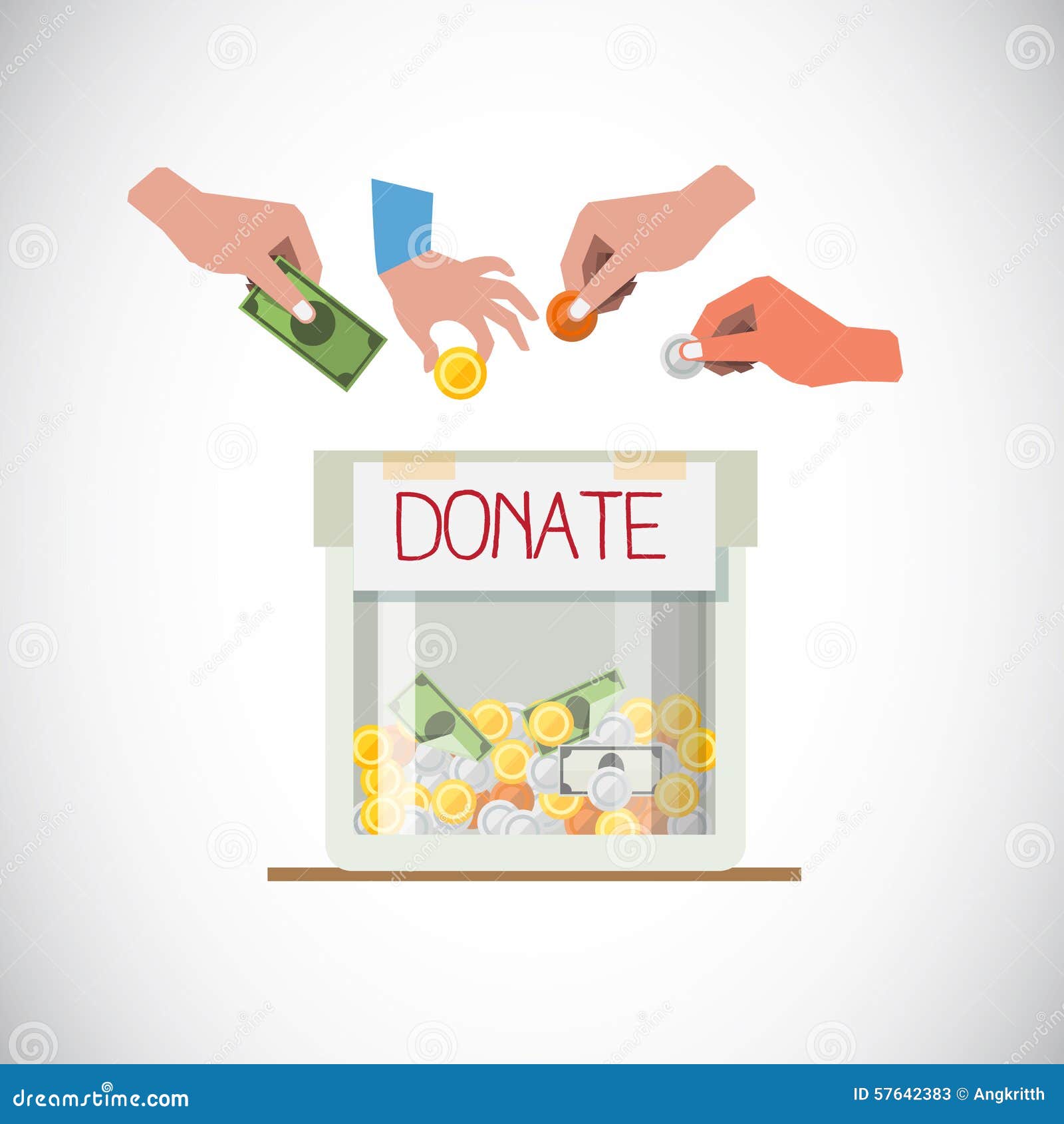Donation box with hand - stock illustration. Illustration of isolated ...