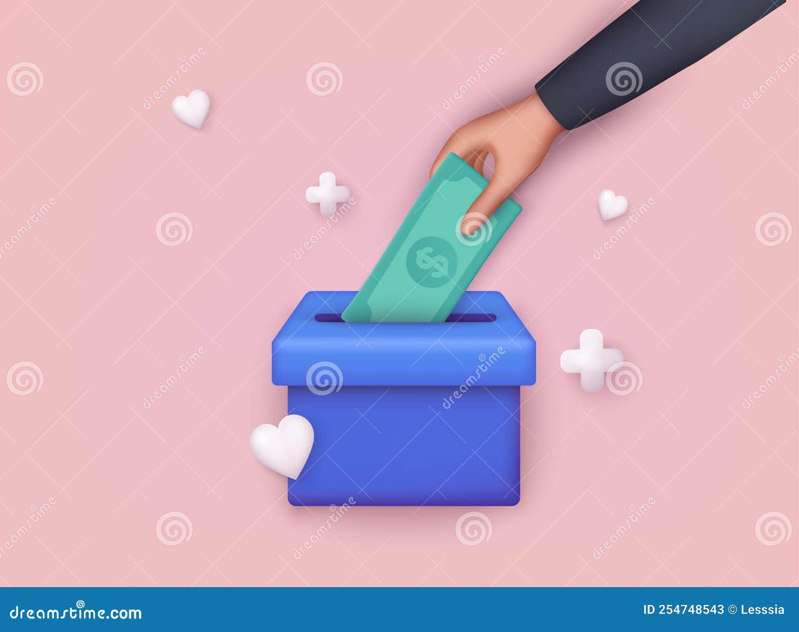 Donation Box with Human Hand Insert Money. Donation and Charity Concept ...