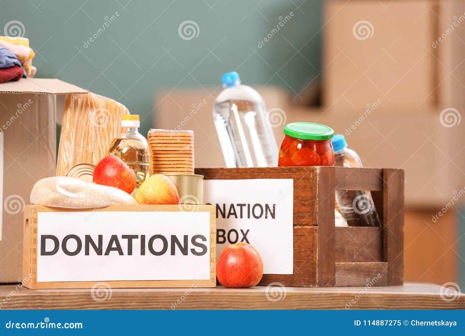 Donation Boxes with Food Products Stock Image - Image of social, give ...