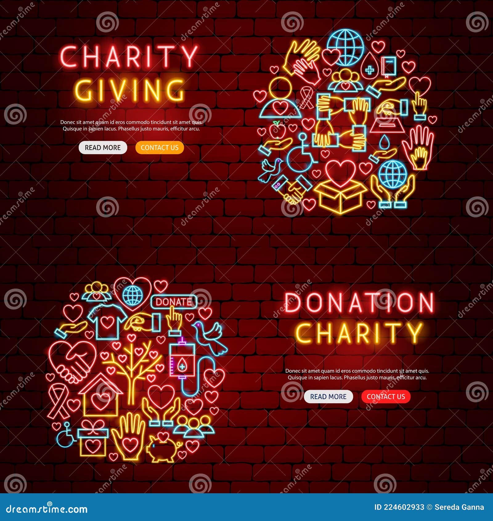 Donation Charity Neon Banners Stock Vector - Illustration of blood ...