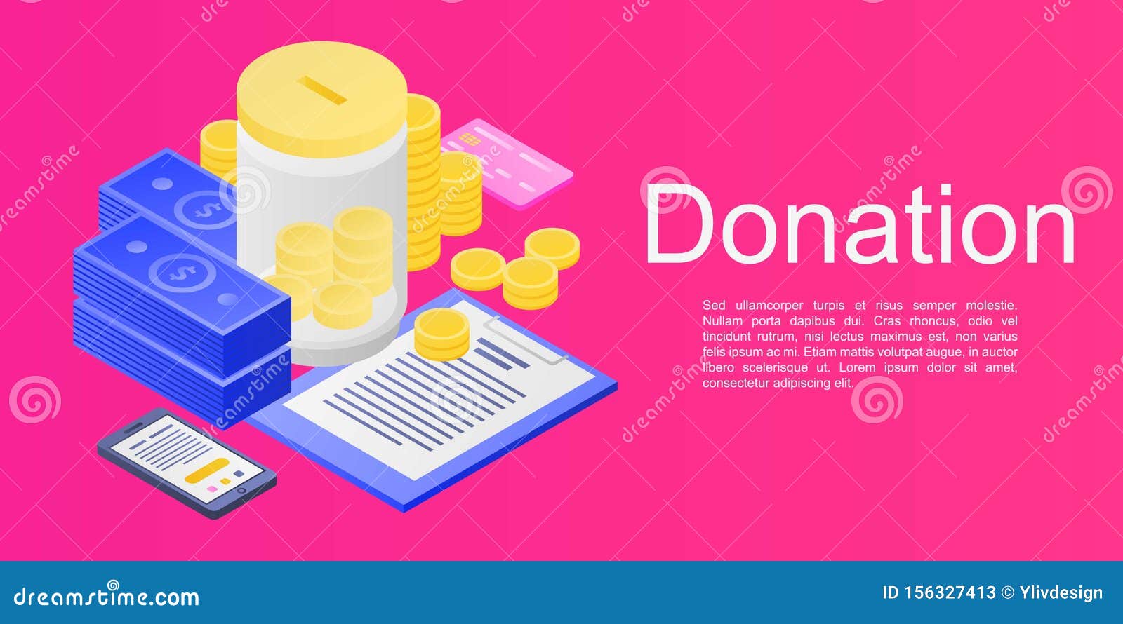 Donation Concept Banner, Isometric Style Stock Vector - Illustration of ...