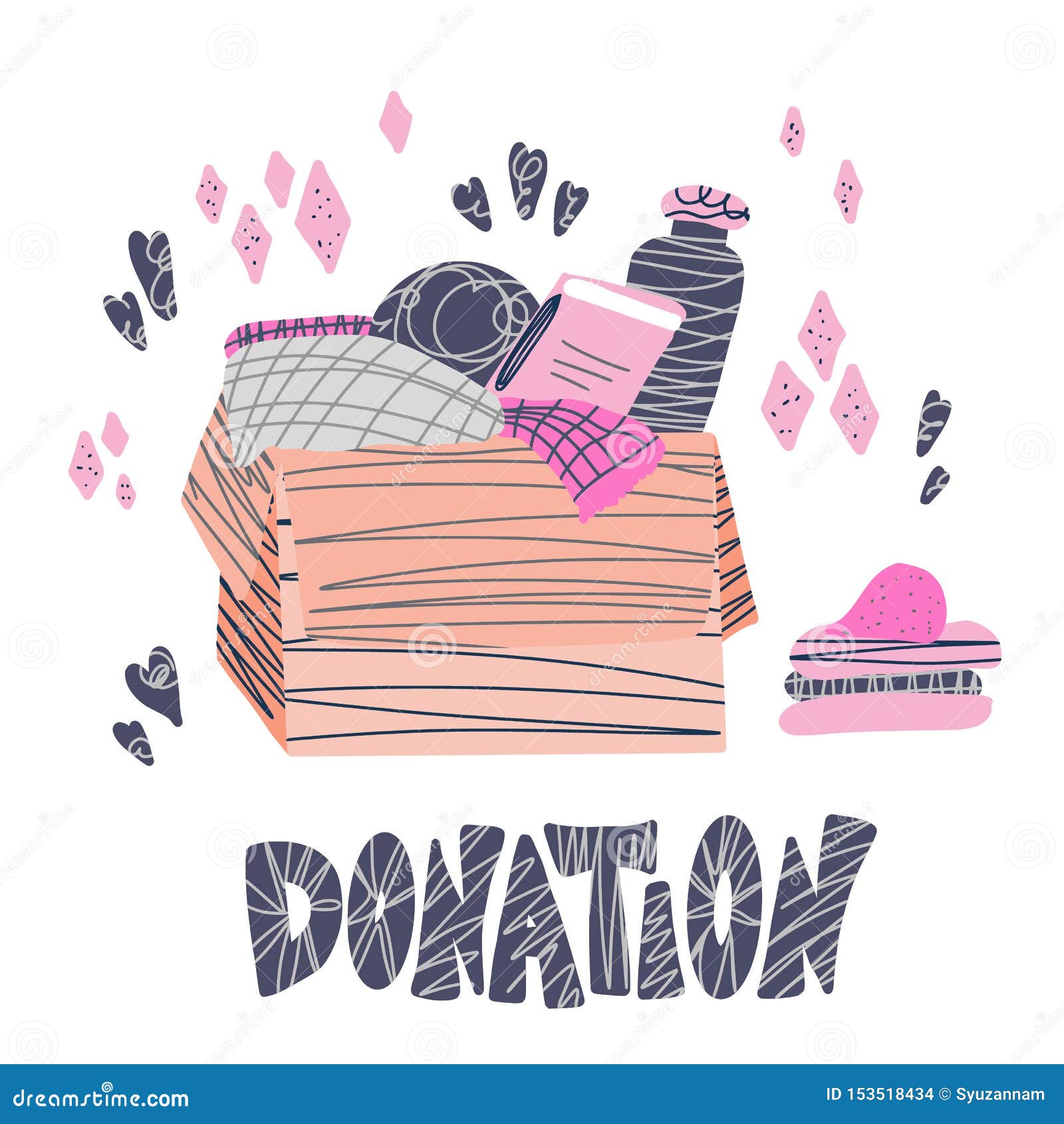 Donation Concept. Box with Stuff and Text Stock Vector - Illustration ...