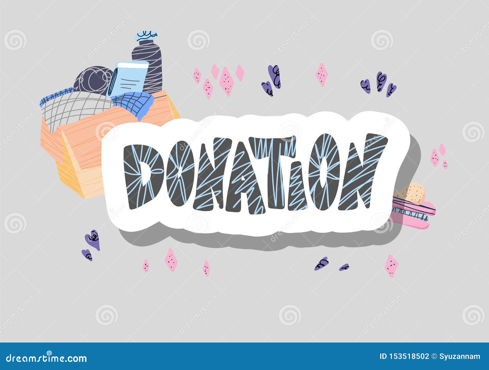 Donation Concept. Box with Stuff and Text Stock Vector - Illustration ...