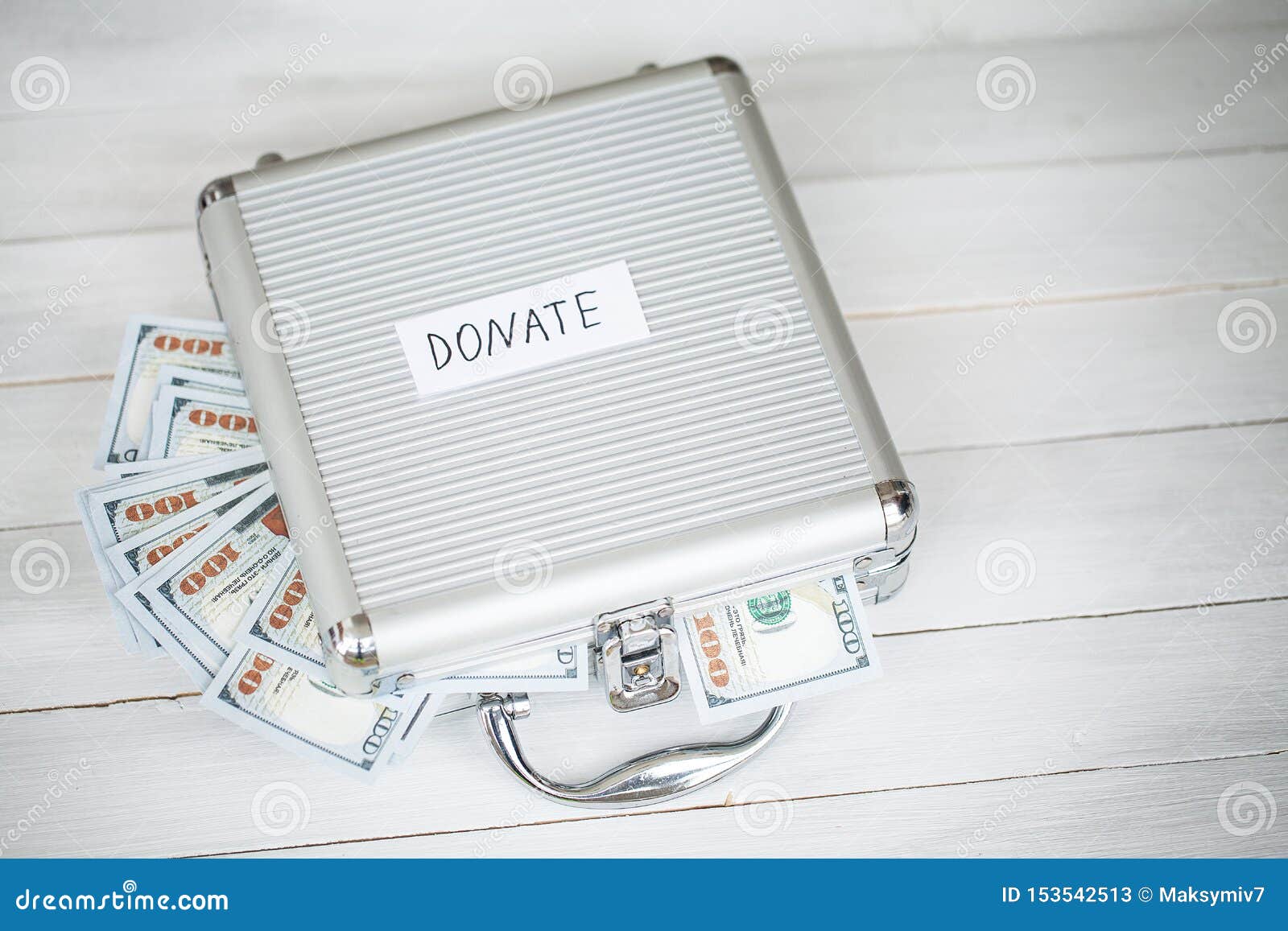 Donation Concept. Case with Dollars on White Background Stock Image ...