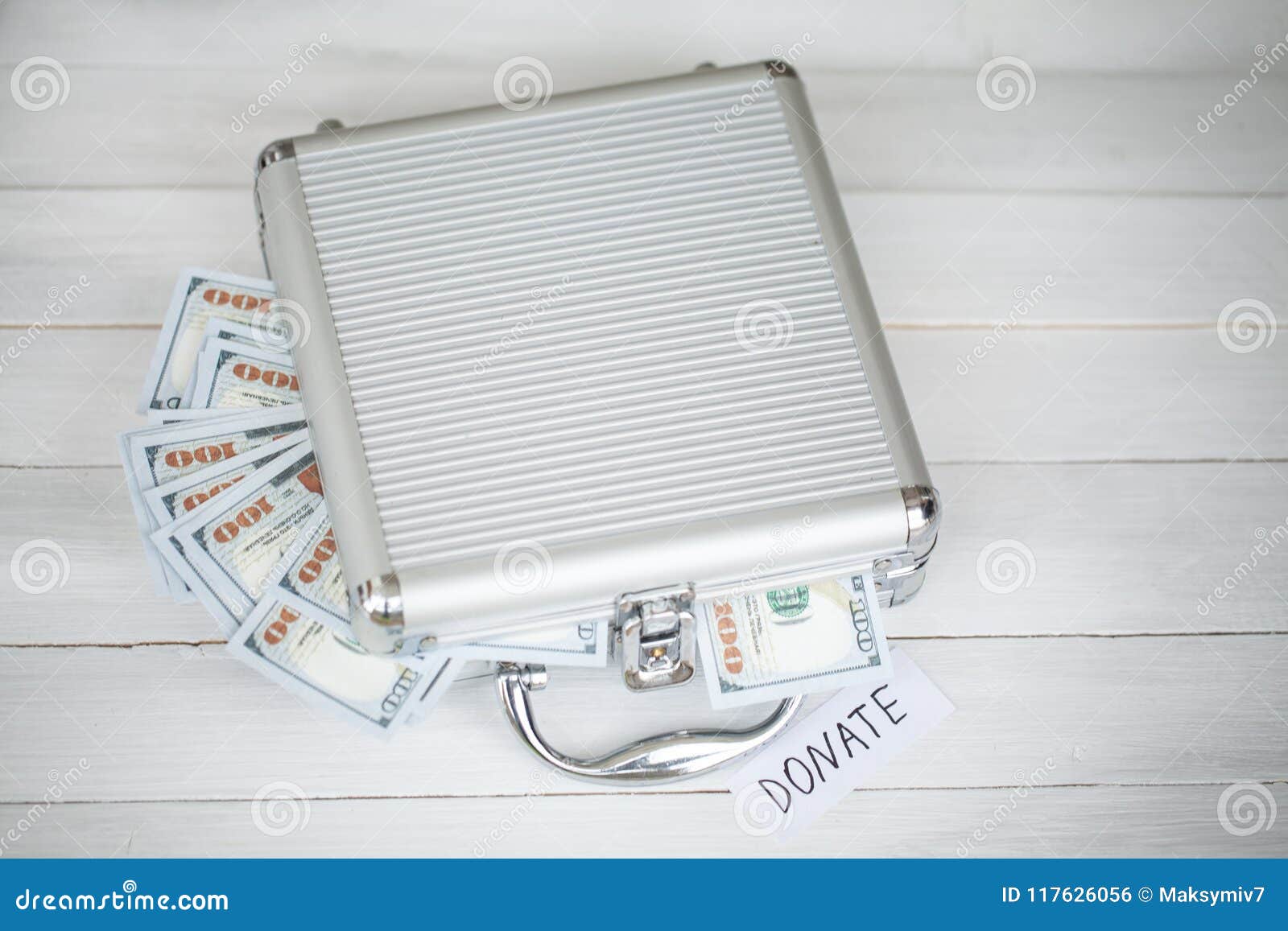 Donation Concept. Case with Dollars on White Background. Donations ...