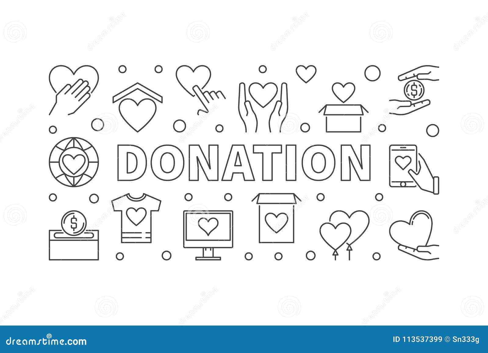 Donation Horizontal Illustration. Donating Vector Line Banner Stock ... Donation Horizontal Illustration. Donating Vector Line Banner Stock ...