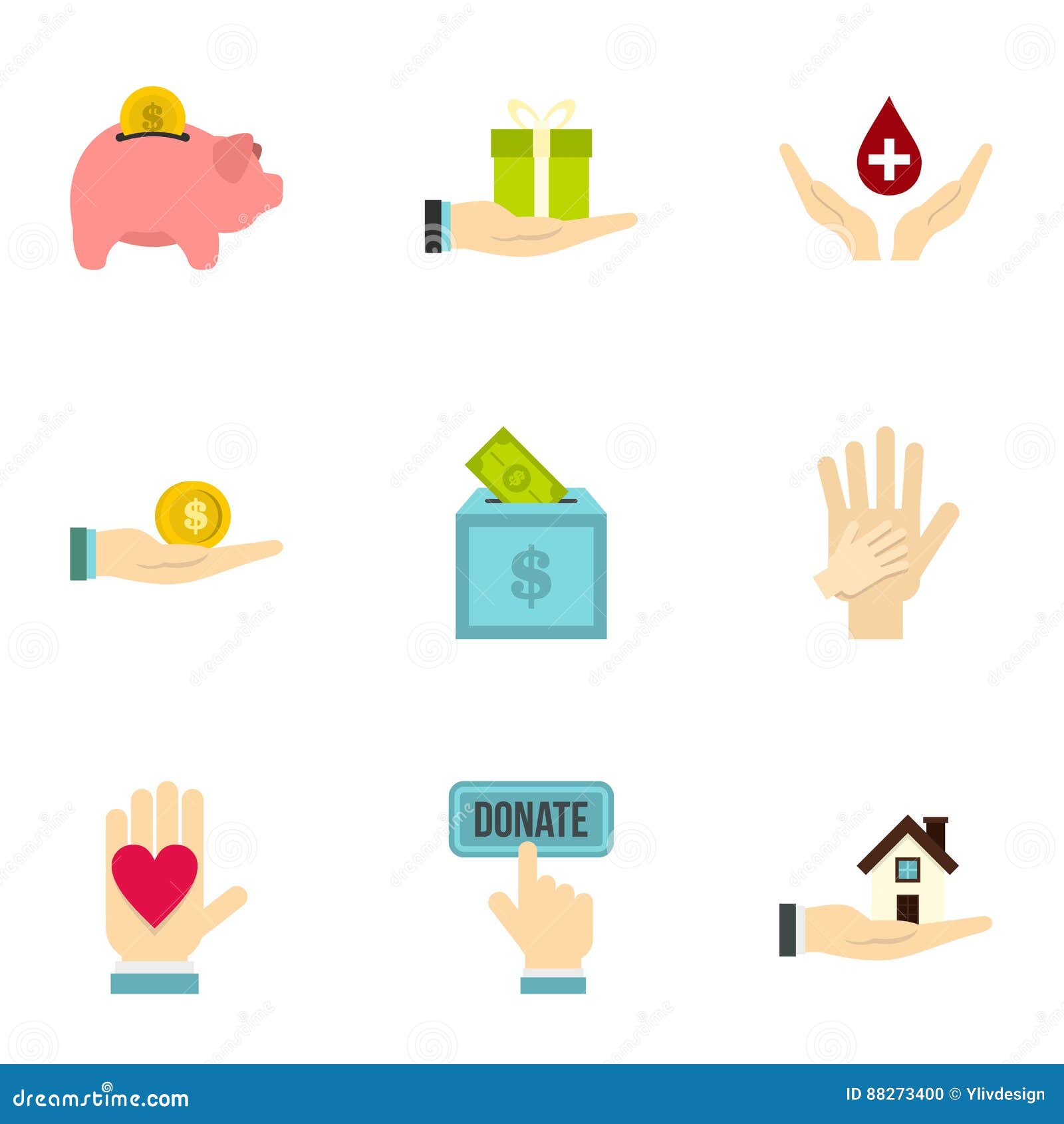 Donation Icons Set, Flat Style Stock Vector - Illustration of isolated ...