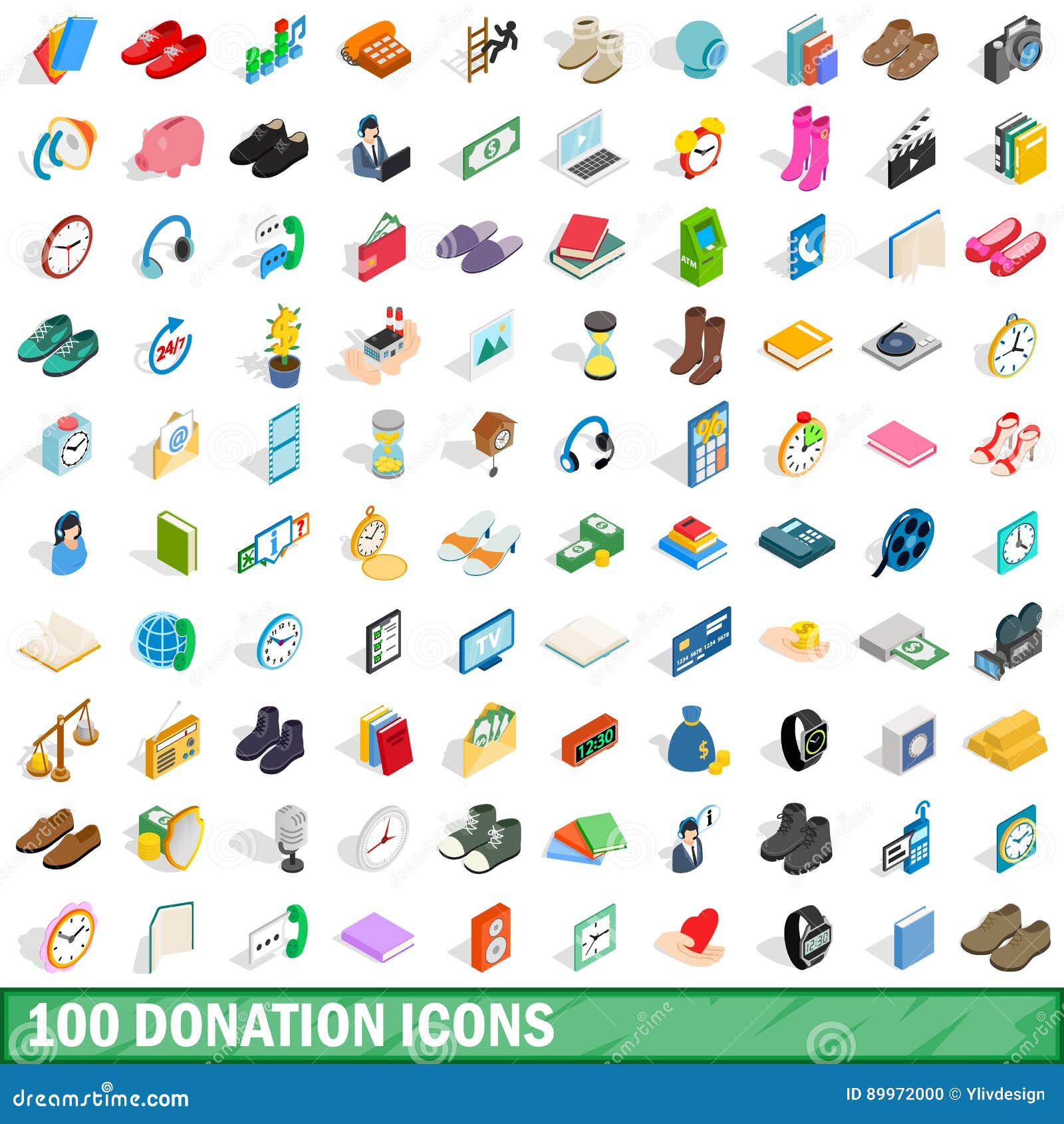 100 Donation Icons Set, Isometric 3d Style Stock Vector - Illustration ...