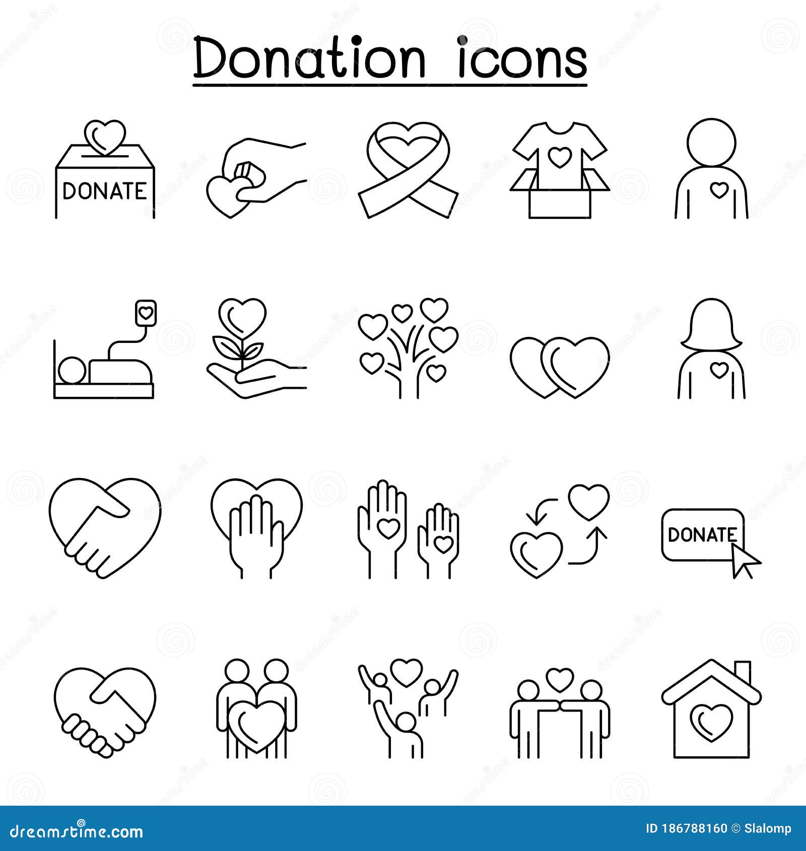 Donation Icons Set in Thin Line Style Stock Vector - Illustration of ...