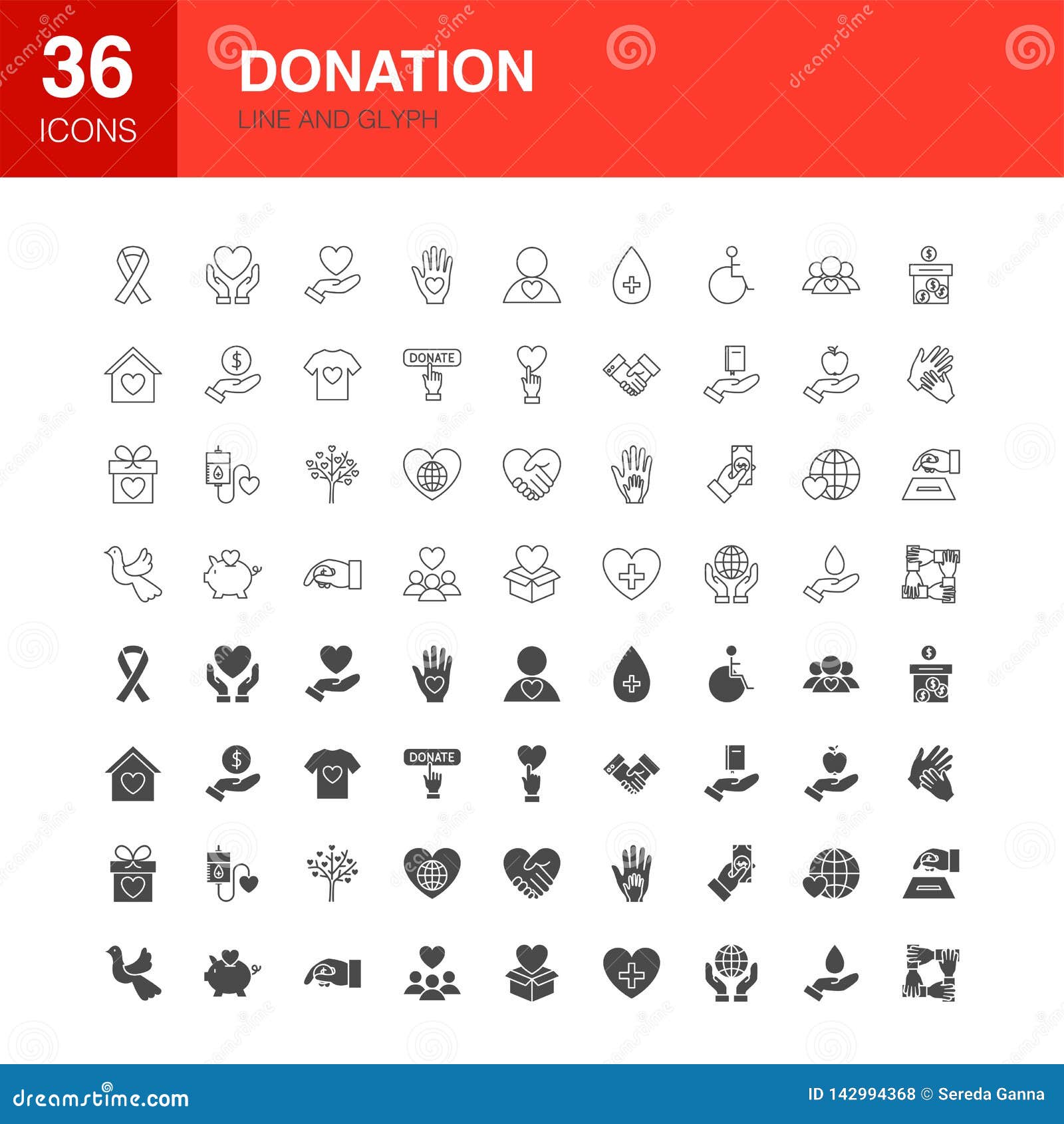 Donation Line Icon Set, Charity Symbols Collection, Vector Sketches ...