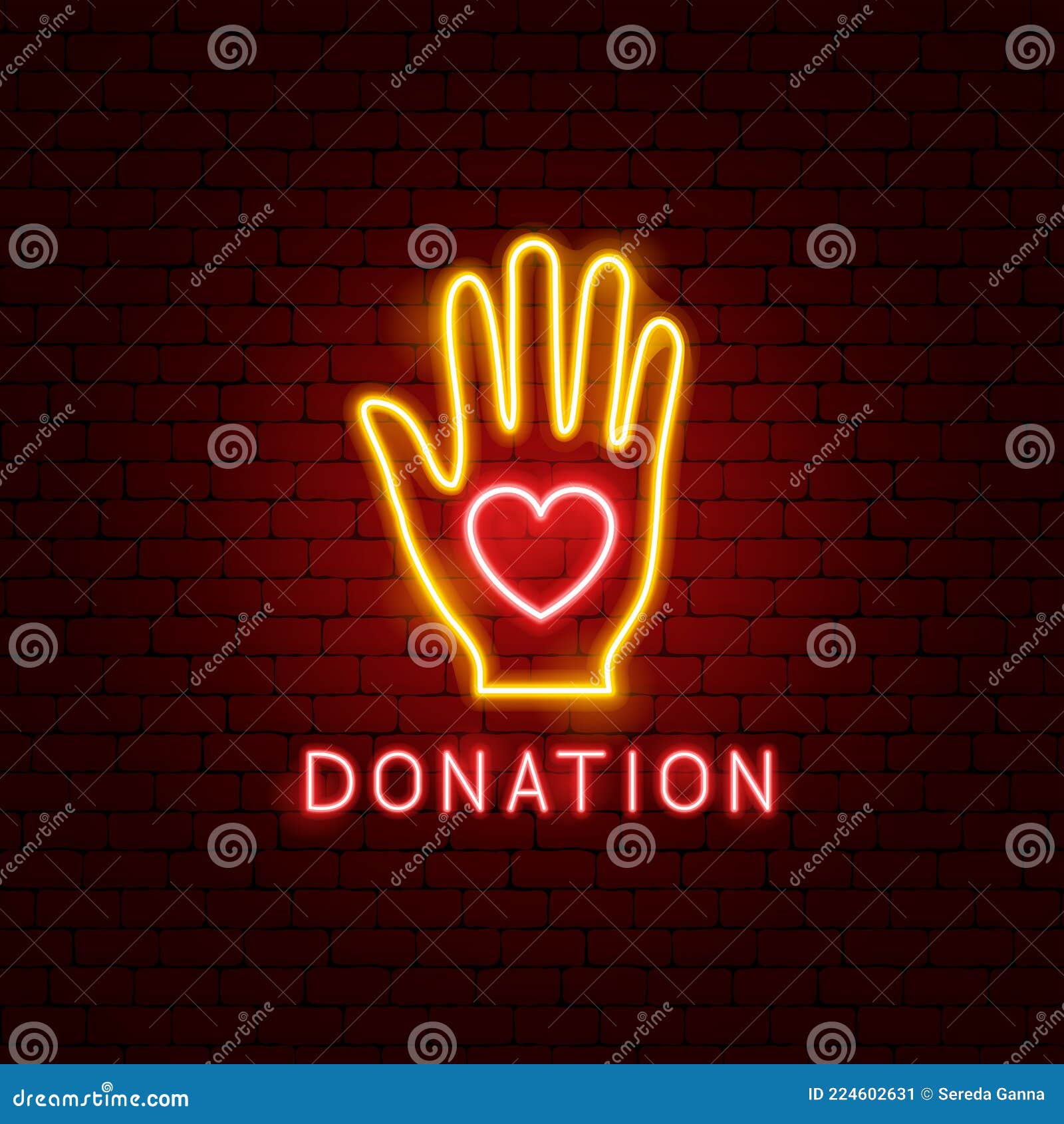 Donation Neon Label stock illustration. Illustration of charity - 224602631