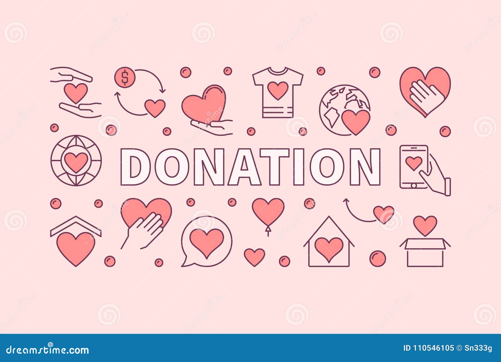 Donation Pink Horizontal Illustration. Donating Vector Banner Stock ...