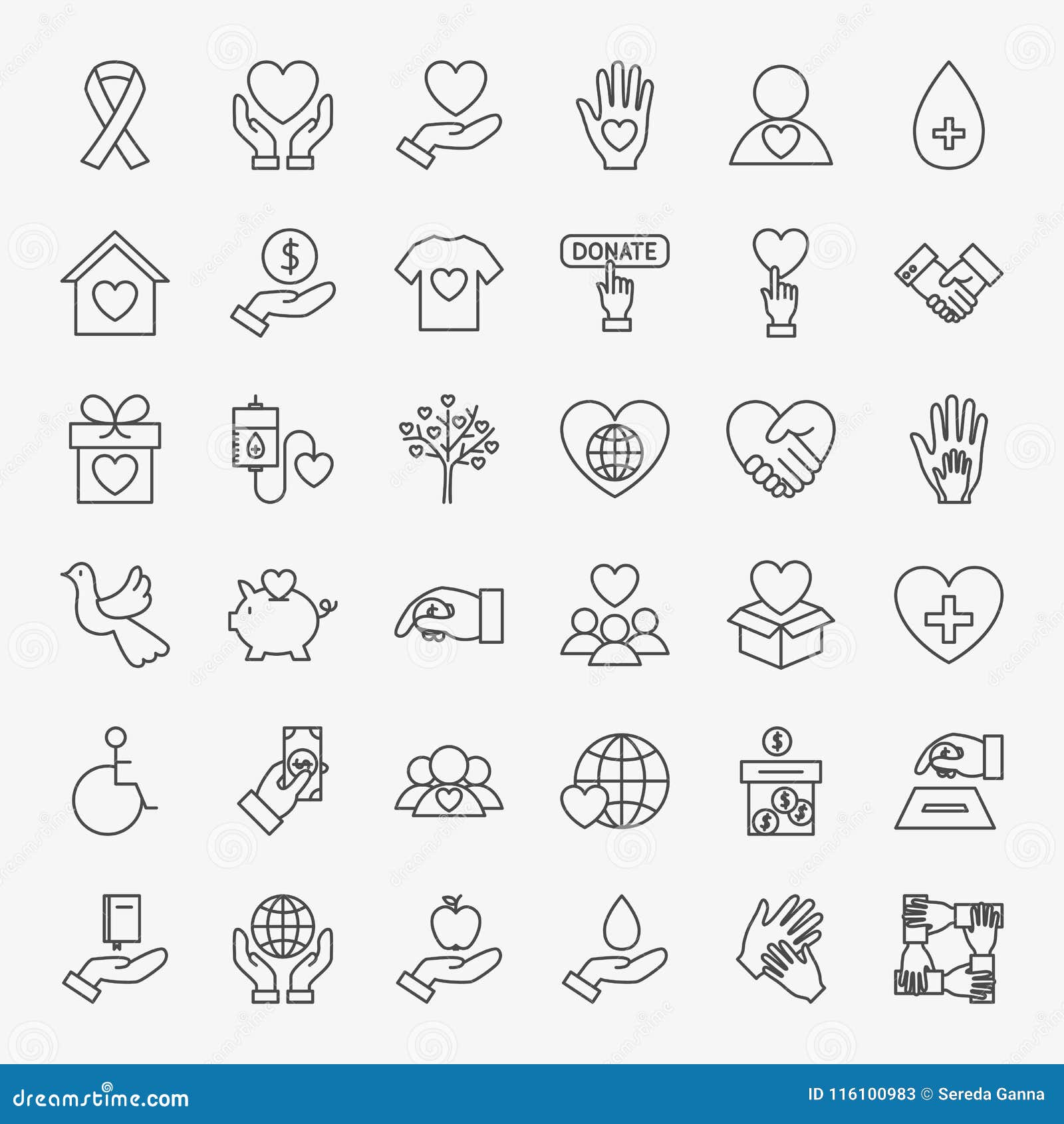 Volunteer Red Icons Charity Donation Vector Set Humanitarian Awareness ...