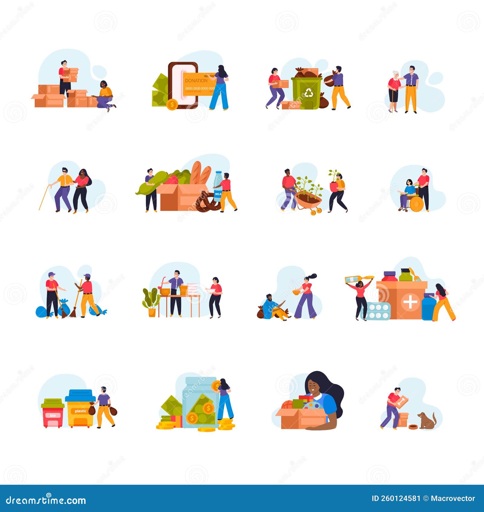 Donation and Volunteer Work Flat Icon Set Stock Illustration ...