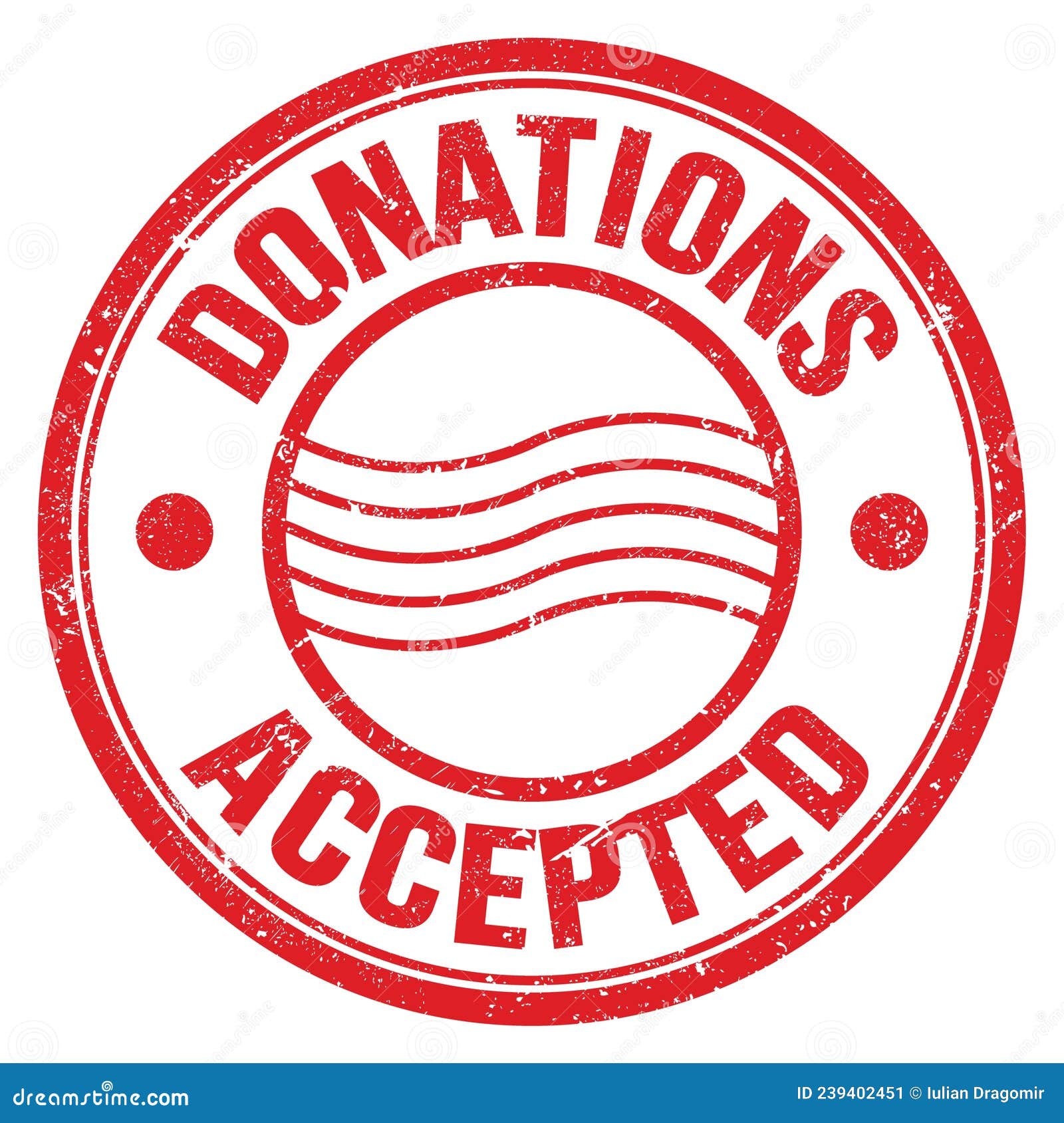 DONATIONS ACCEPTED Text on Red Round Postal Stamp Sign Stock Illustration - Illustration of ...