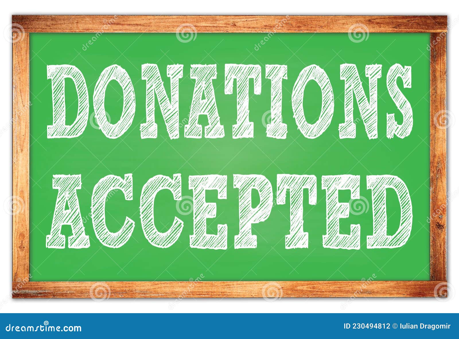 DONATIONS ACCEPTED Words on Green Wooden Frame School Blackboard Stock Illustration ...