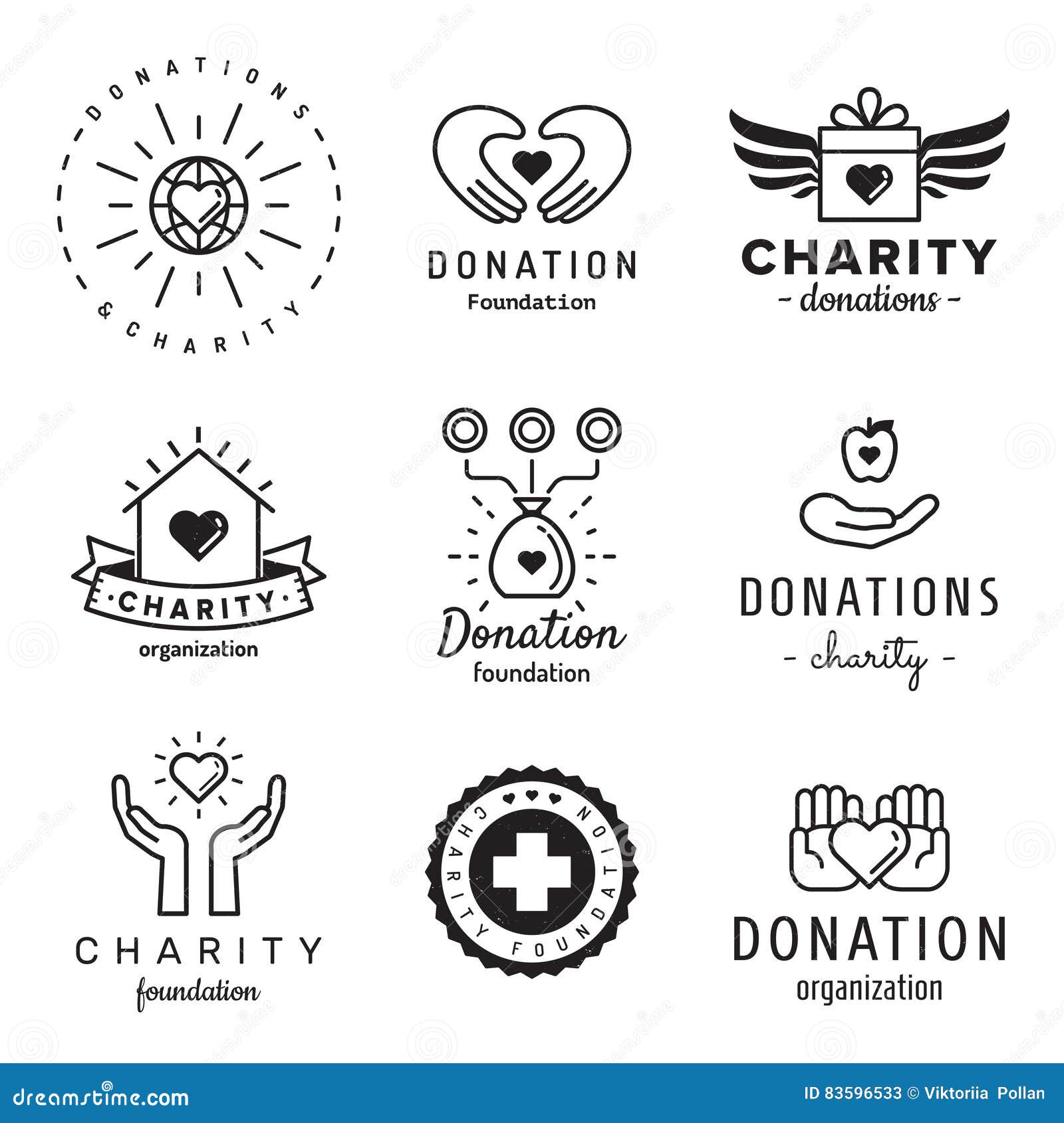 Donations and Charity Logo Vintage Hipster Vector Set. Stock Vector ...