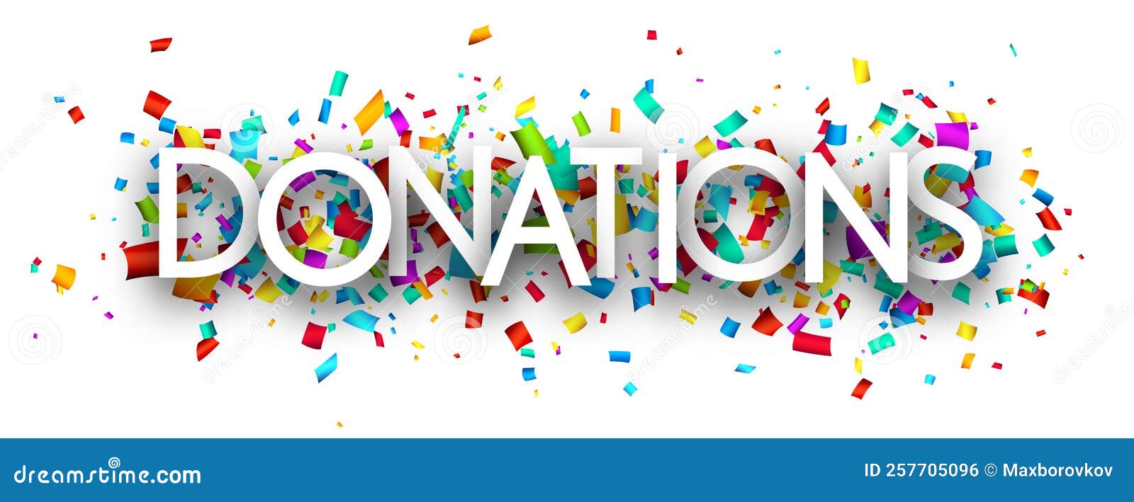 Donations Sign Over Cut Ribbon Confetti Background Stock Vector ...