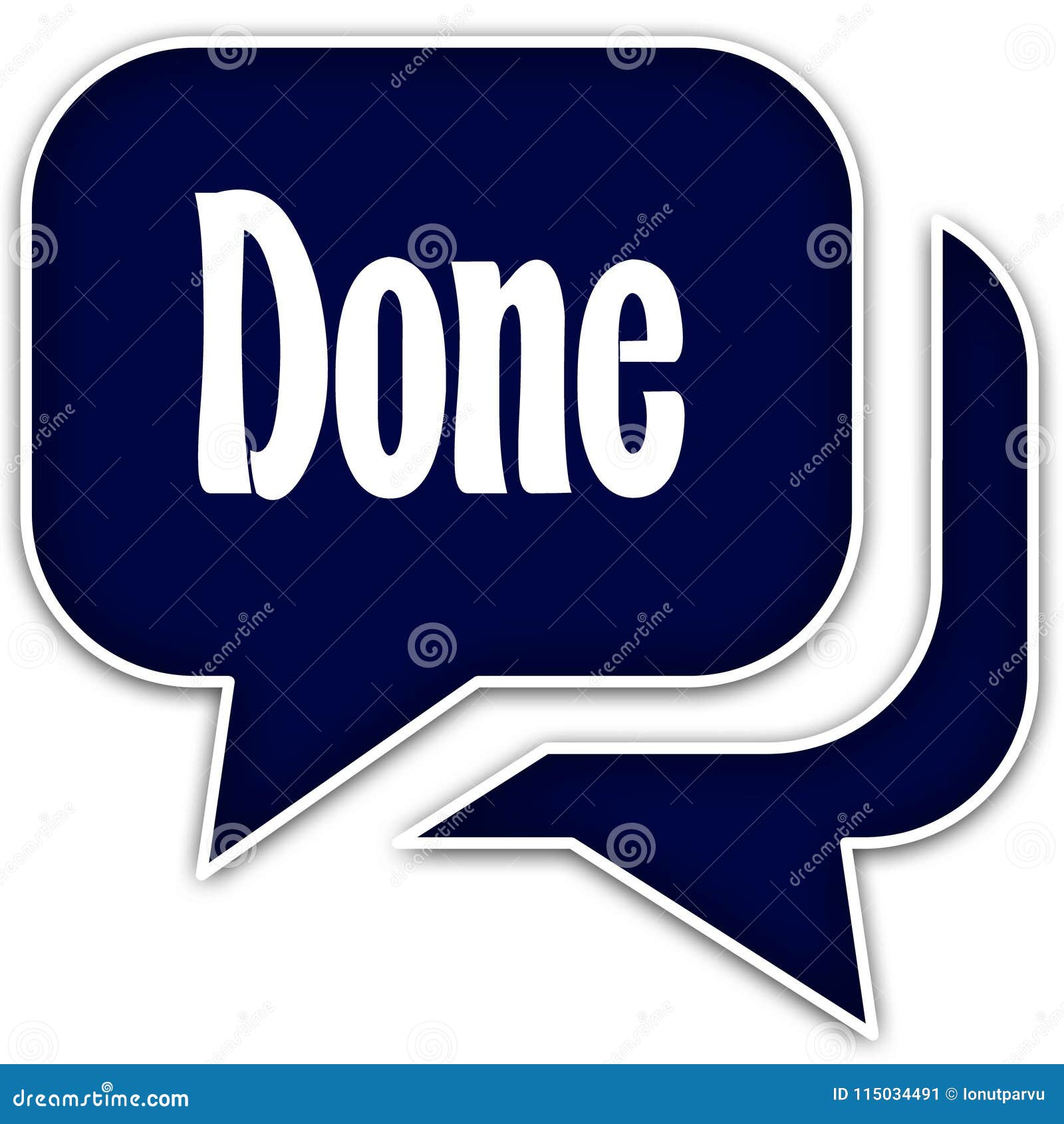 DONE on Blue Dialogue Bubbles. Isolated on White Background Stock ...