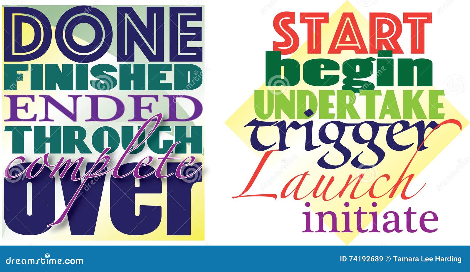 Done and Start Set of Illustrations Stock Vector - Illustration of date ...