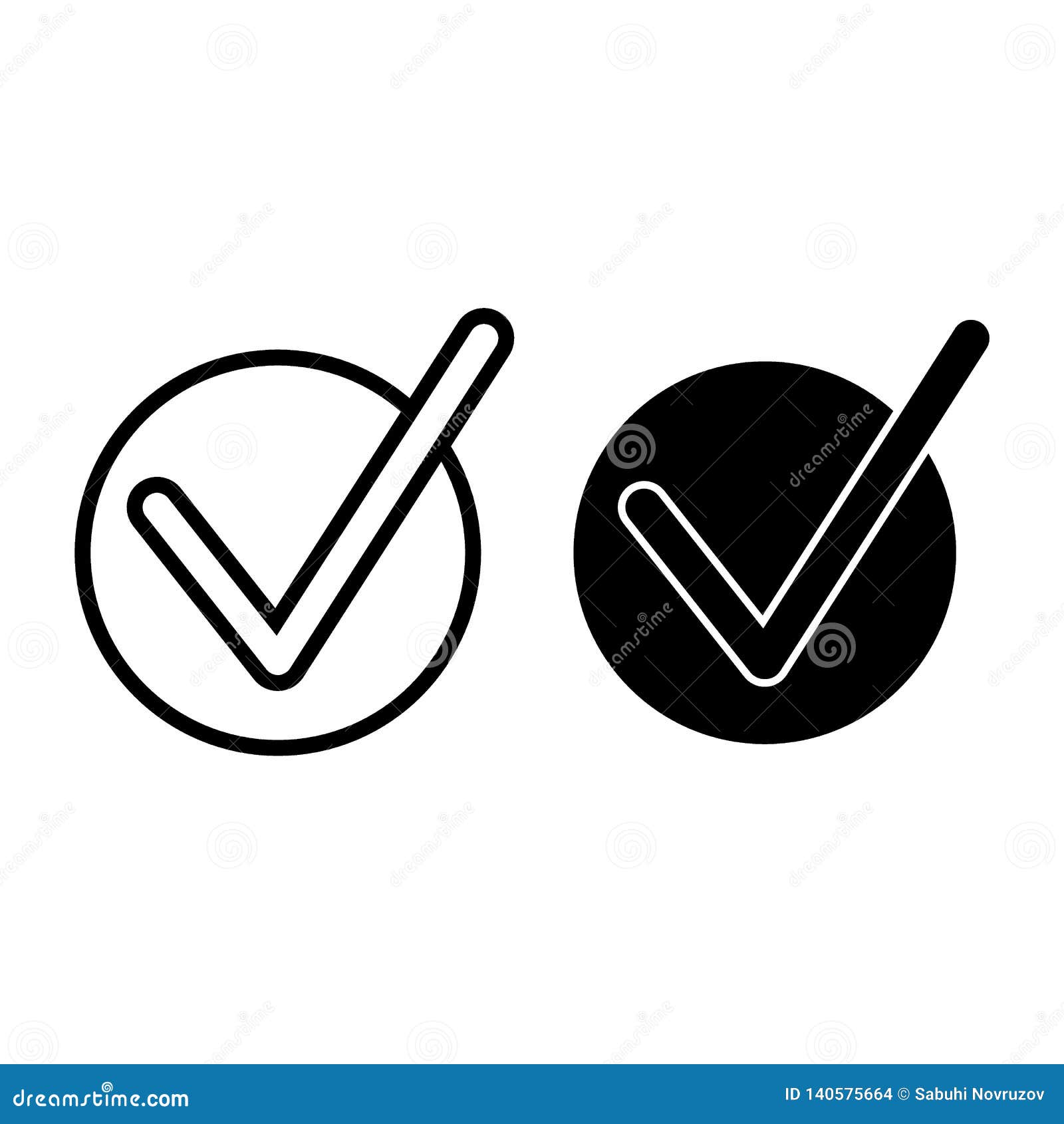 Done Tick Line and Glyph Icon. Correct Vector Illustration Isolated on ...