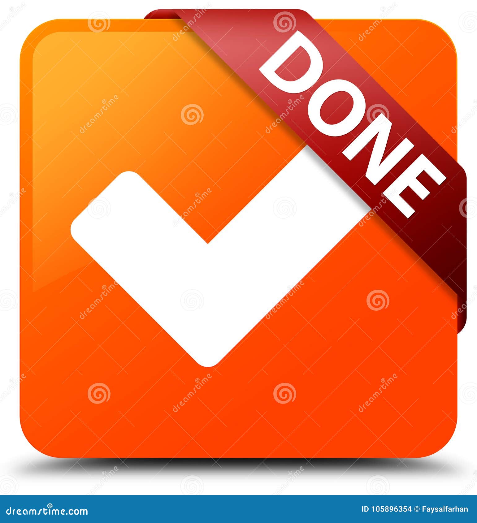 Done (validate Icon) Orange Square Button Red Ribbon in Corner Stock ...