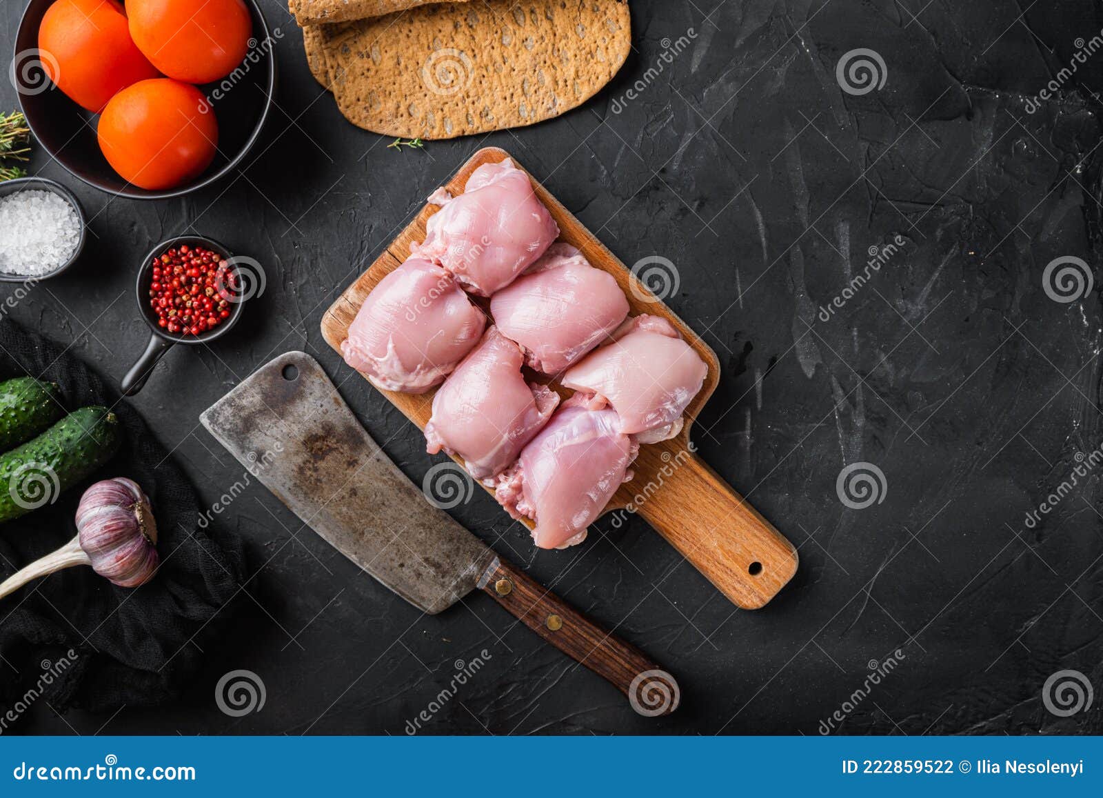 Doner Ingredients, Chicken Meat on Black Backgroundtop Viewwith Space ...