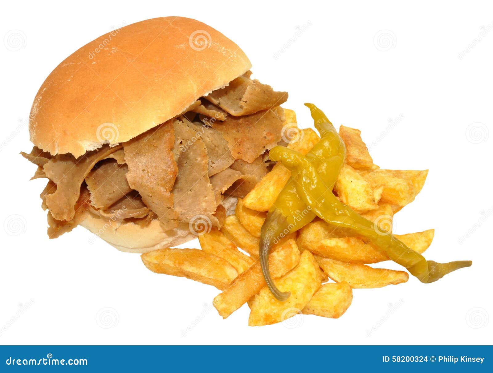 Doner Kebab Meat Sandwich and Chips Stock Photo - Image of fast ...