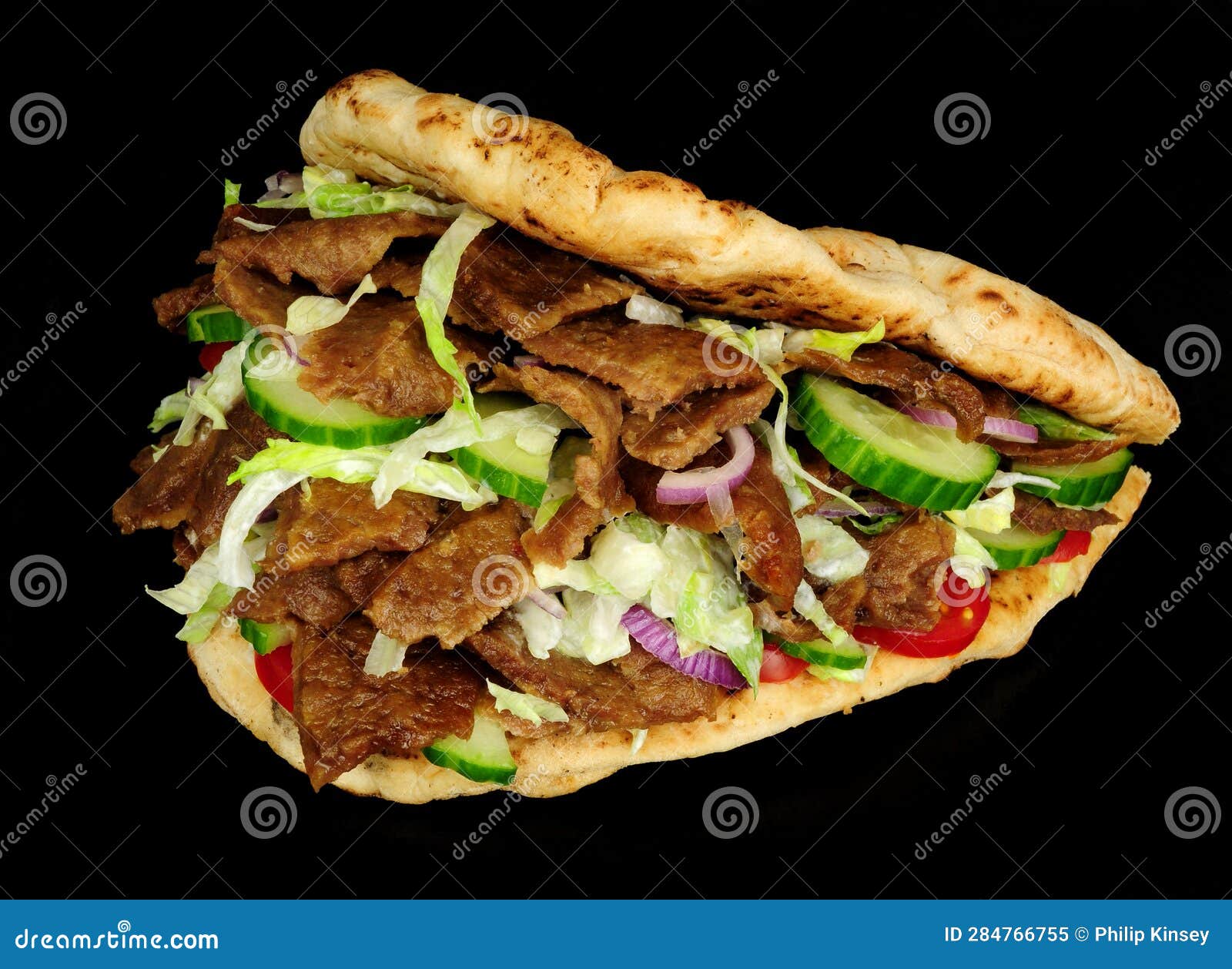 Doner Kebab and Salad in a Naan Bread Stock Image - Image of naan, food ...