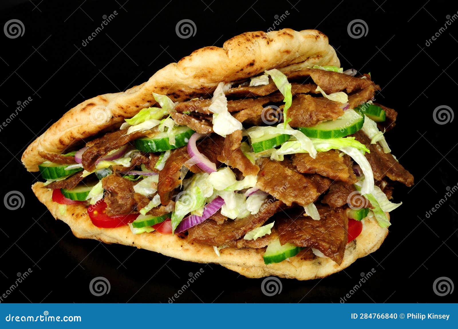 Doner Kebab and Salad in a Naan Bread Stock Photo - Image of sandwich ...