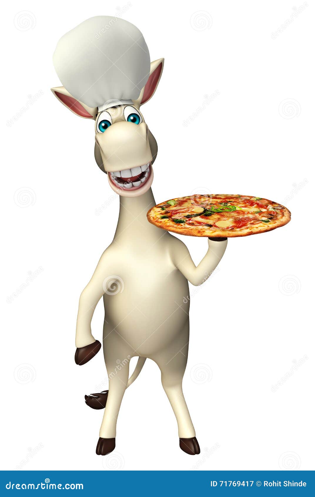 Donkey Cartoon Character with Pizza and Chef Hat Stock Illustration ...