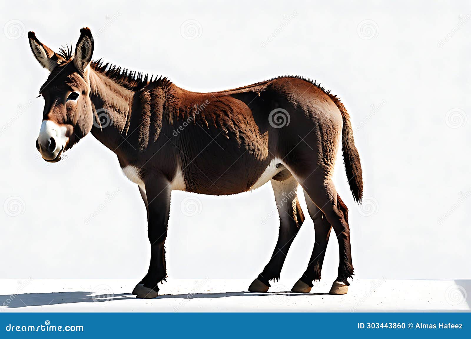 Donkey Centered and Standing Sideways on a Pure White Transparent ...