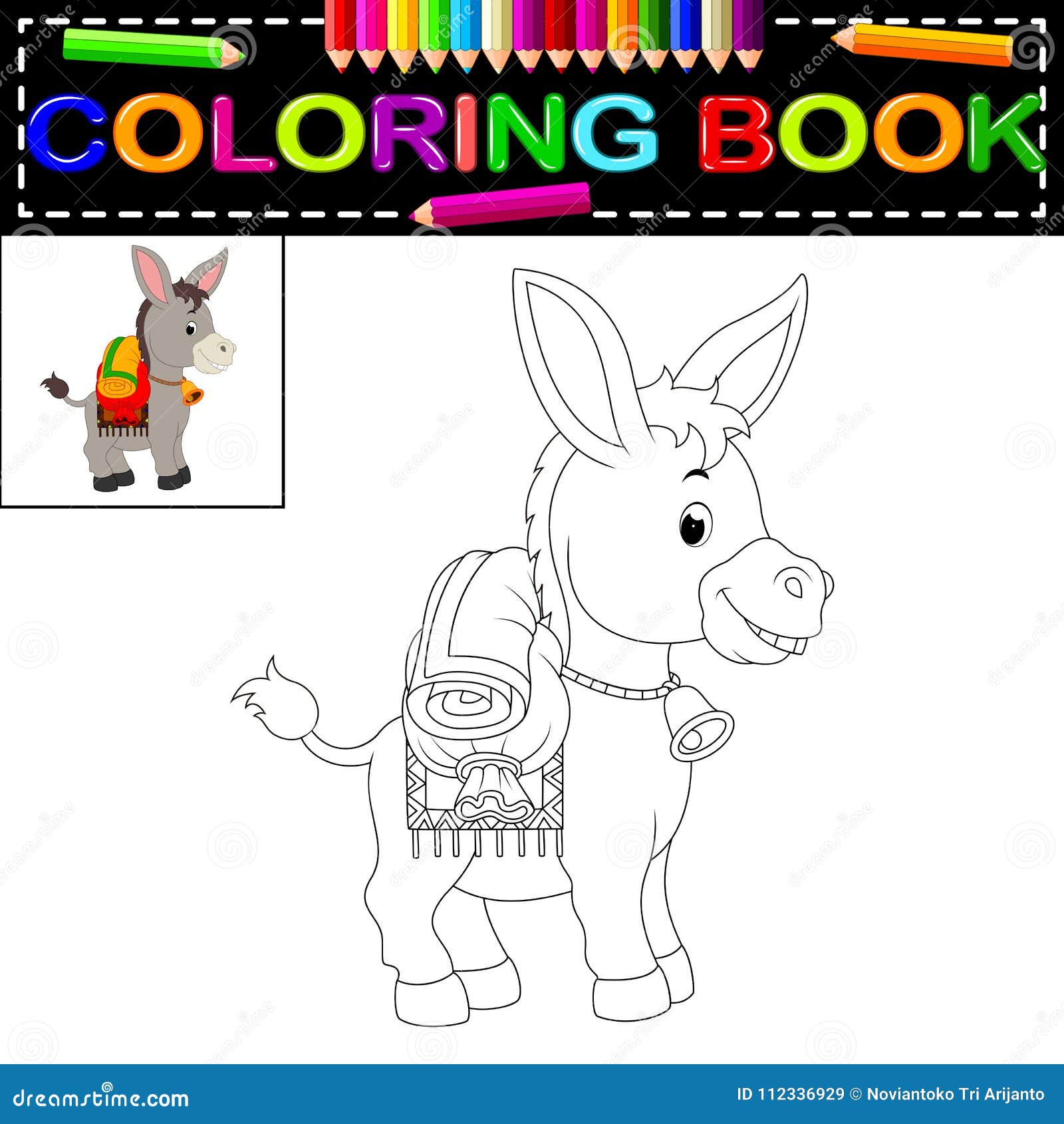 Donkey coloring book stock vector. Illustration of education - 112336929