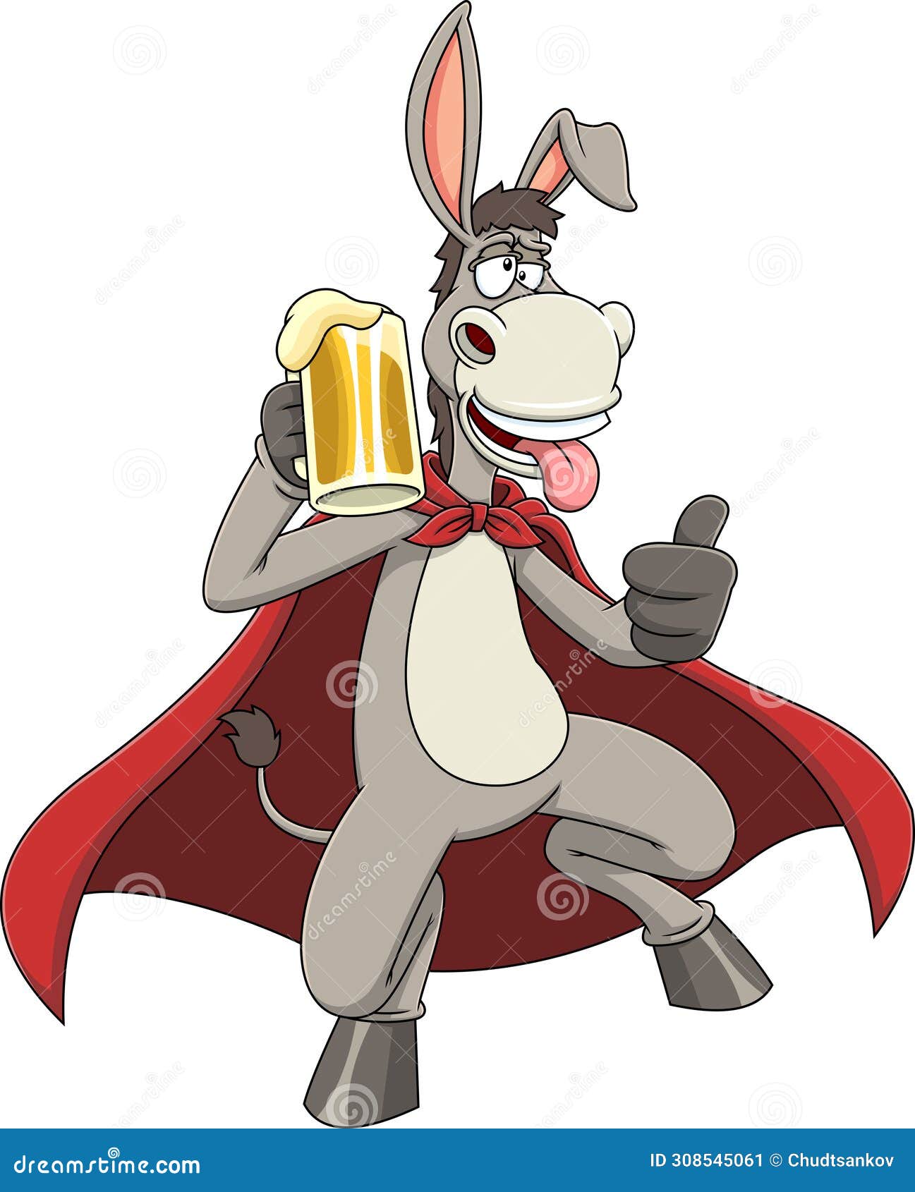 Drunk Donkey SuperHero Cartoon Character Holding a Beer and Giving the ...