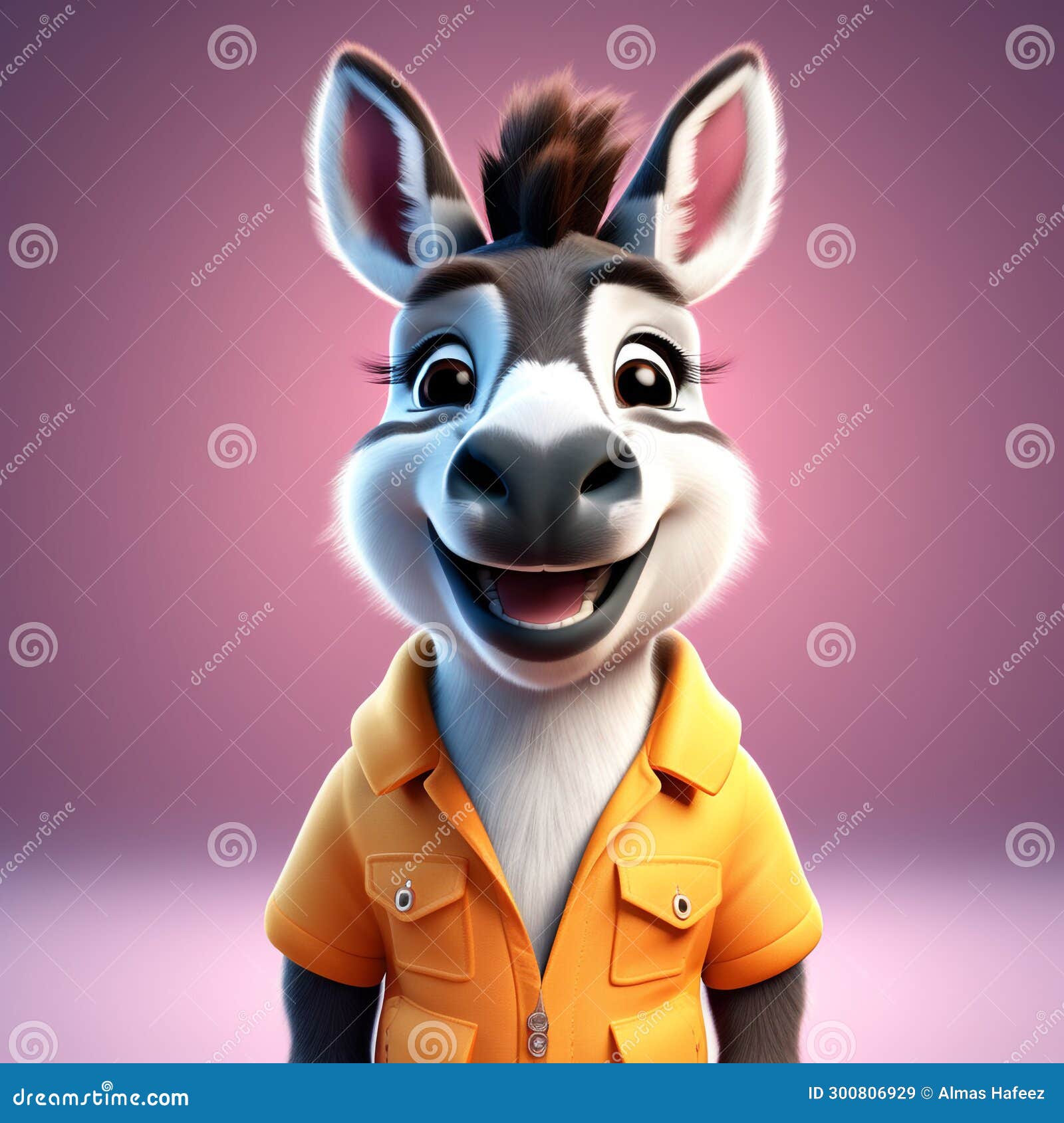 Detailed Donkey Close-up Flat Drawing Front View On White Background ...