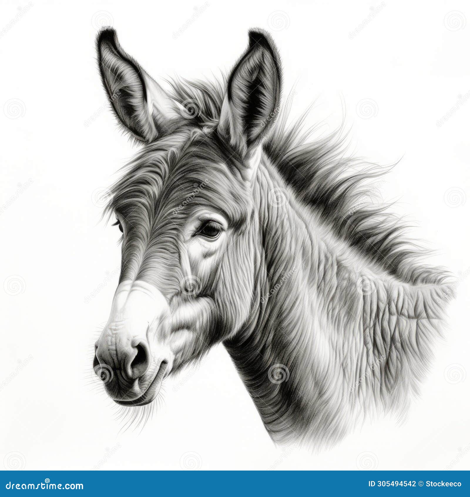 Realistic Greyfurred Donkey Portrait Tattoo Drawing on White Background ...