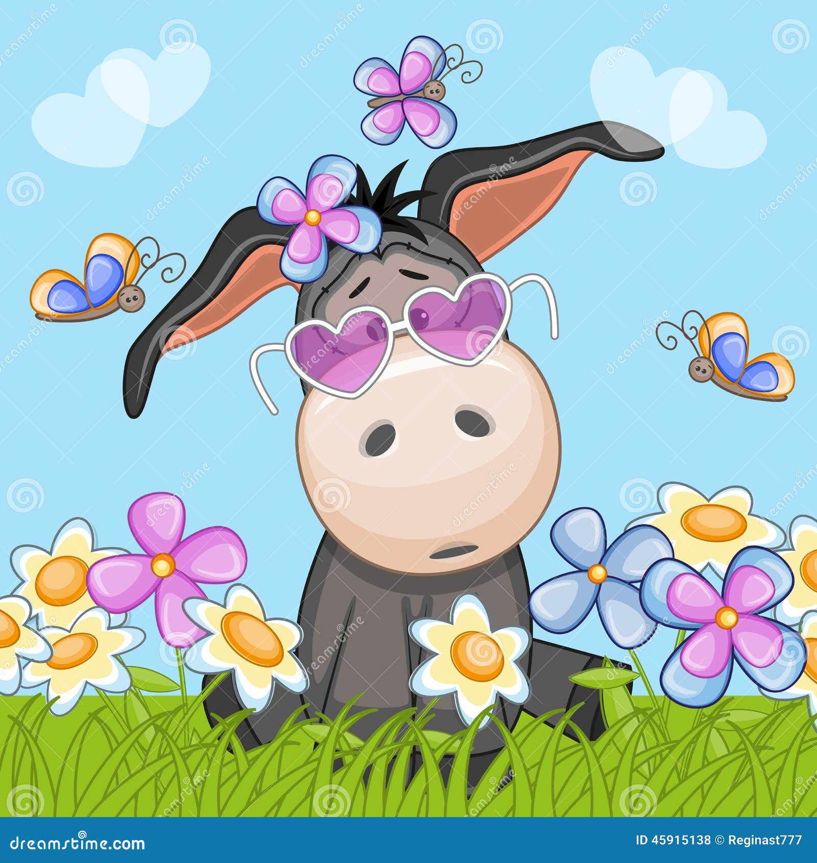 Donkey With Flowers Vector Illustration | CartoonDealer.com #45915138