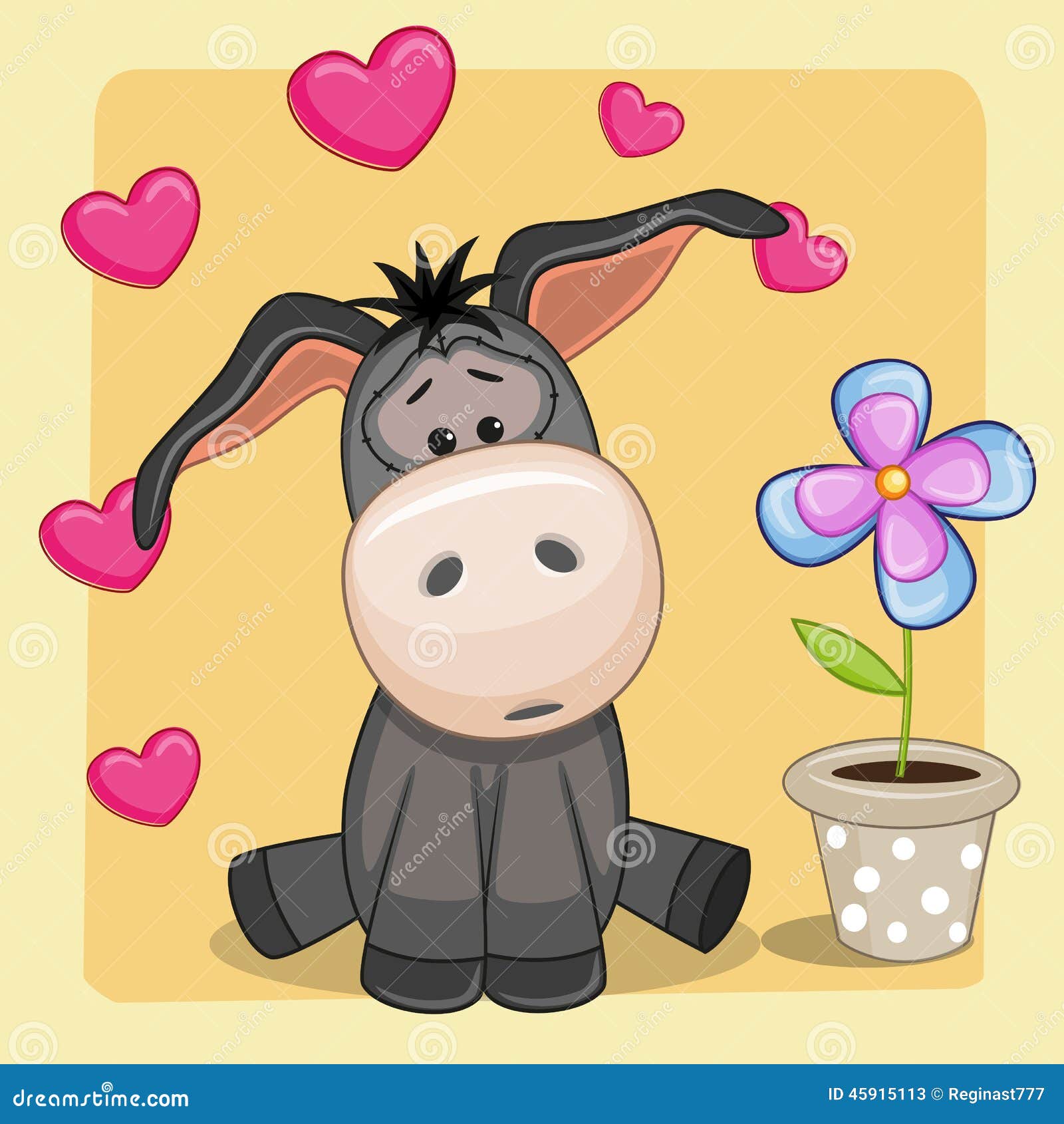 Donkey with Heart and Flower Stock Vector - Illustration of cute ...
