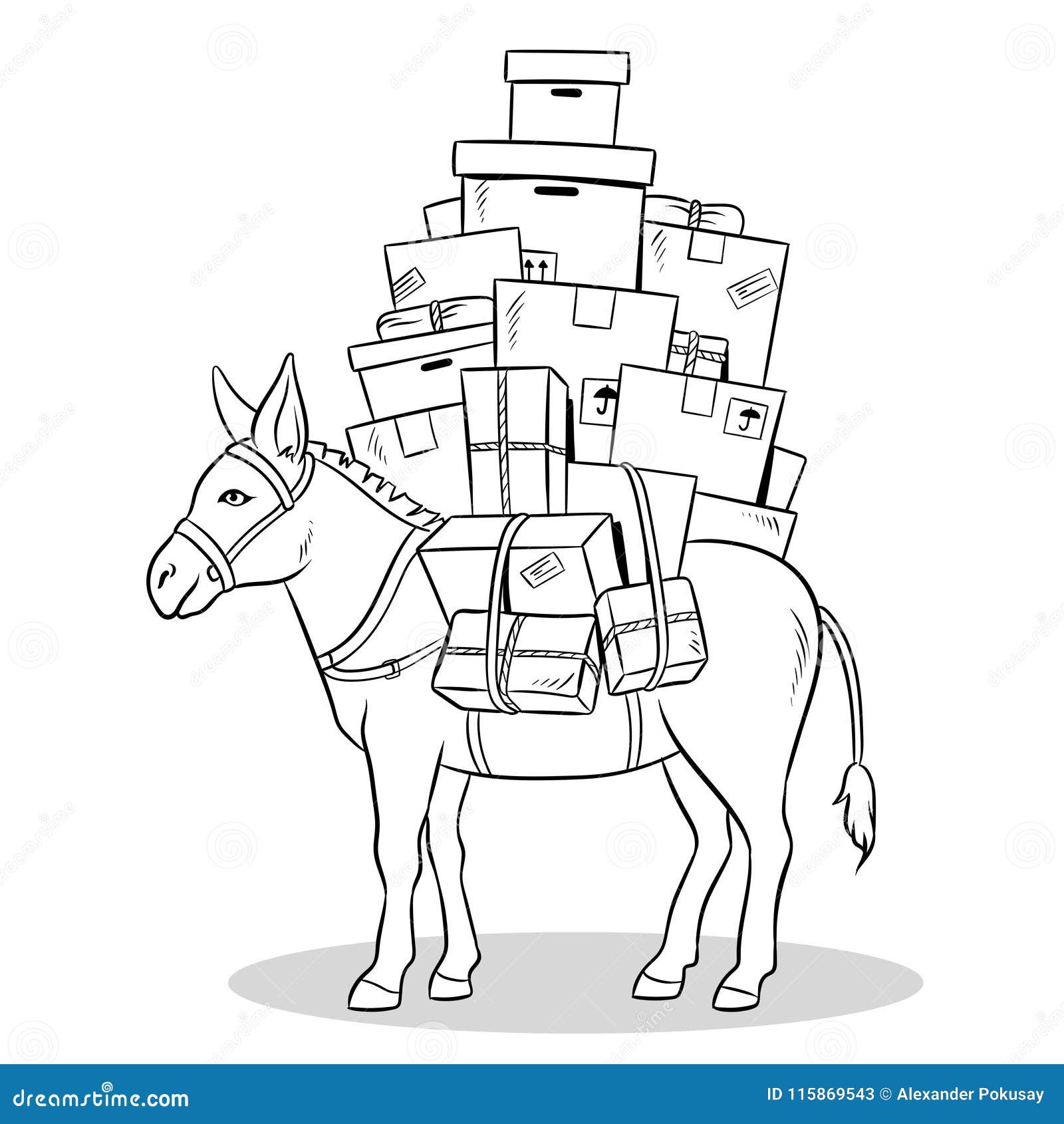 Donkey Loaded Parcels Coloring Vector Illustration | CartoonDealer.com ...