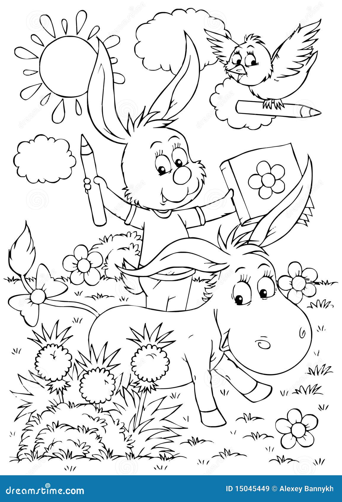 Donkey And Rabbit Cartoon With Happy Birthday Icon Design Vector ...