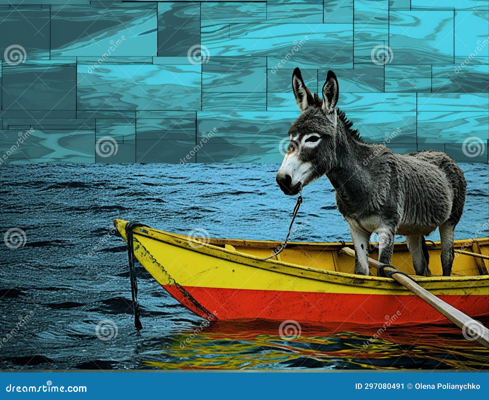 Donkey in a Red Yellow Boat, Water Stock Illustration - Illustration of ...