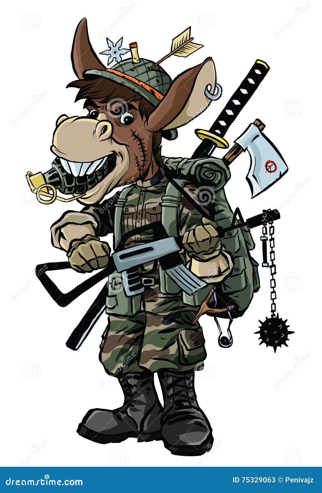 Donkey soldier with weapon stock vector. Illustration of katana - 75329063