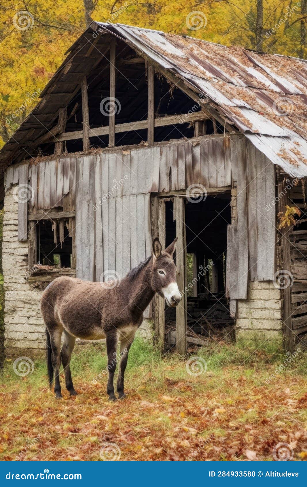 Donkey Standing Near an Old Rustic Barn Stock Photo - Image of farm ...